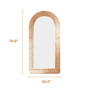 Bayou Breeze Antrel Arch Floor Mirror, Boho Rattan Full Length Mirror ...