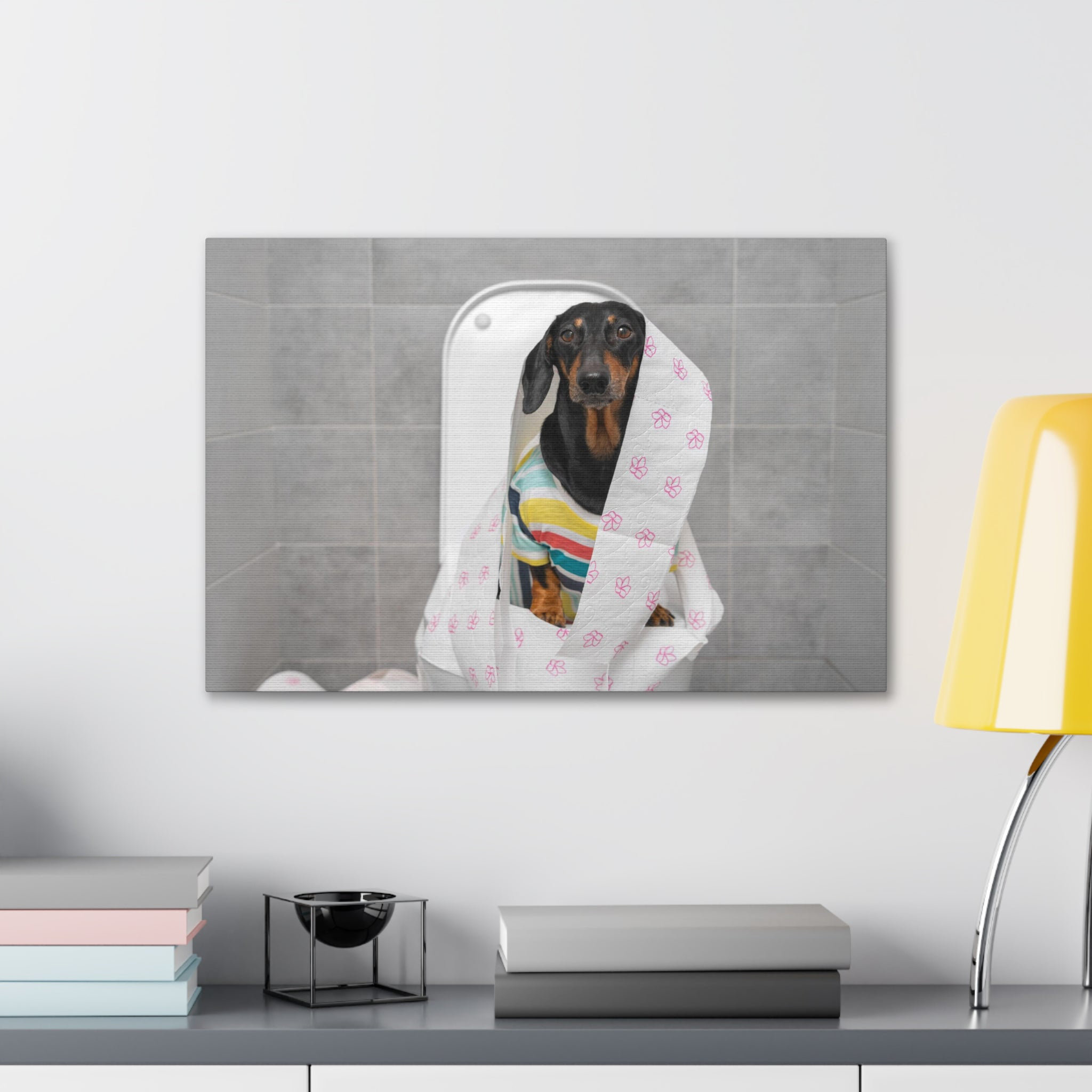 Trinx Funny Dachshund Colorful T-shirt On Toilet Funny Canvas Wall Art ...