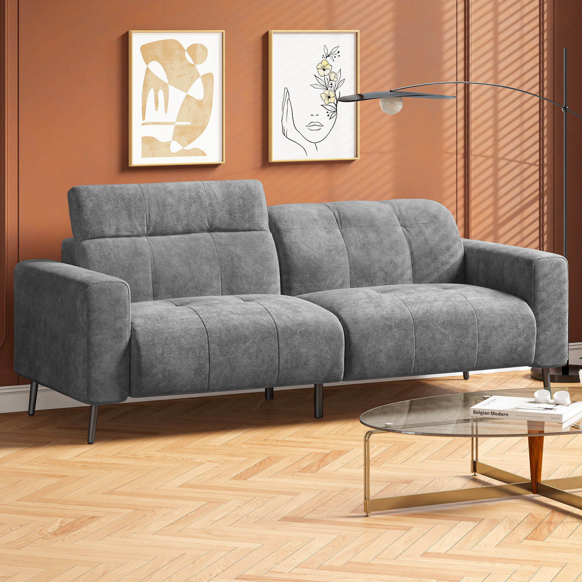George Oliver 81"x32"x33" Modern Sofa 3 Seater With Adjustable Headrest ...