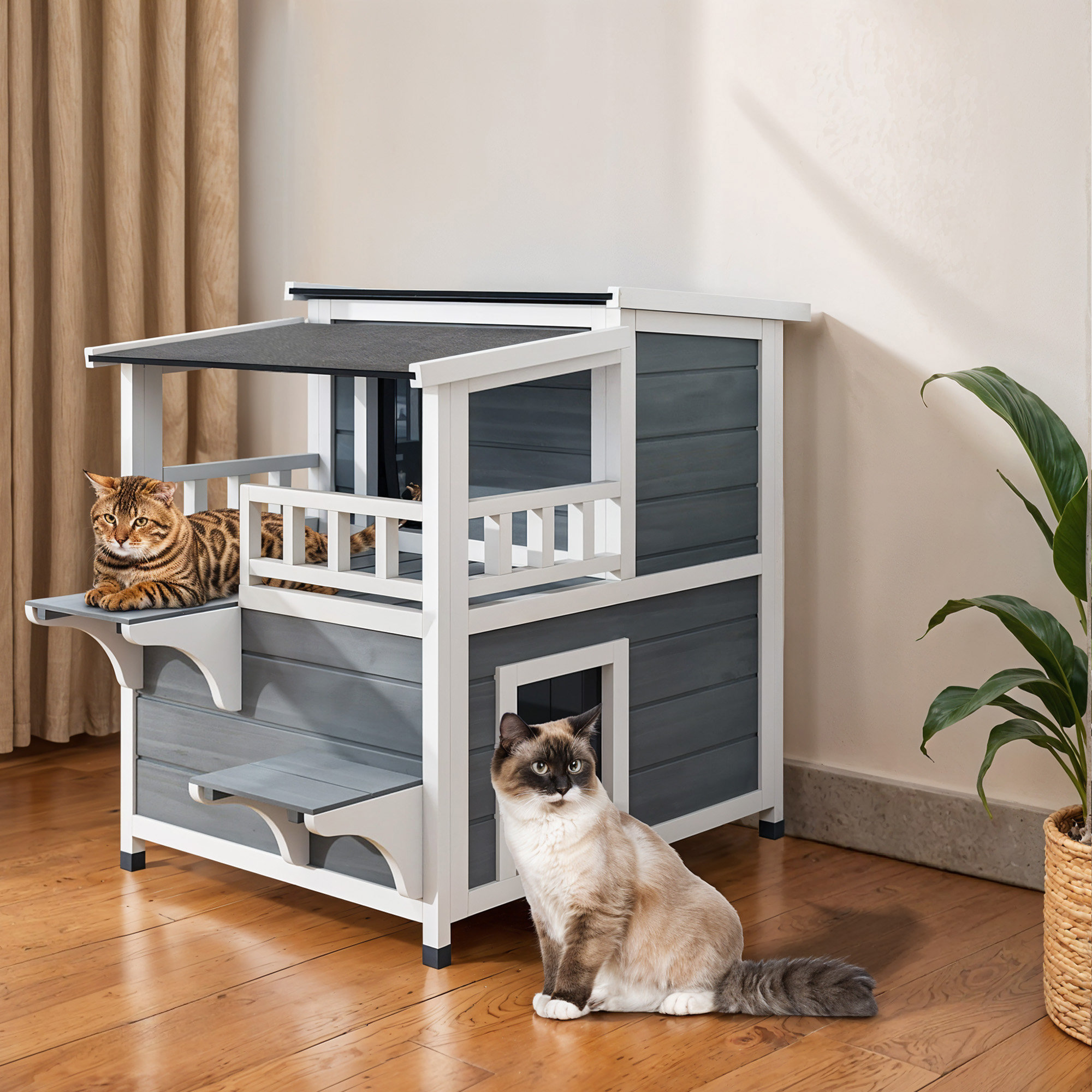 Ophelia & Co. Outdoor Cat House With Balcony For Multiple Cats | Wayfair