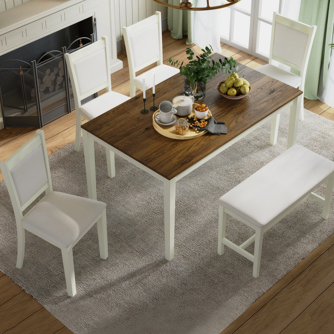 Winston Porter Dining Set with Bench Dining Table with Bench Farmhouse ...