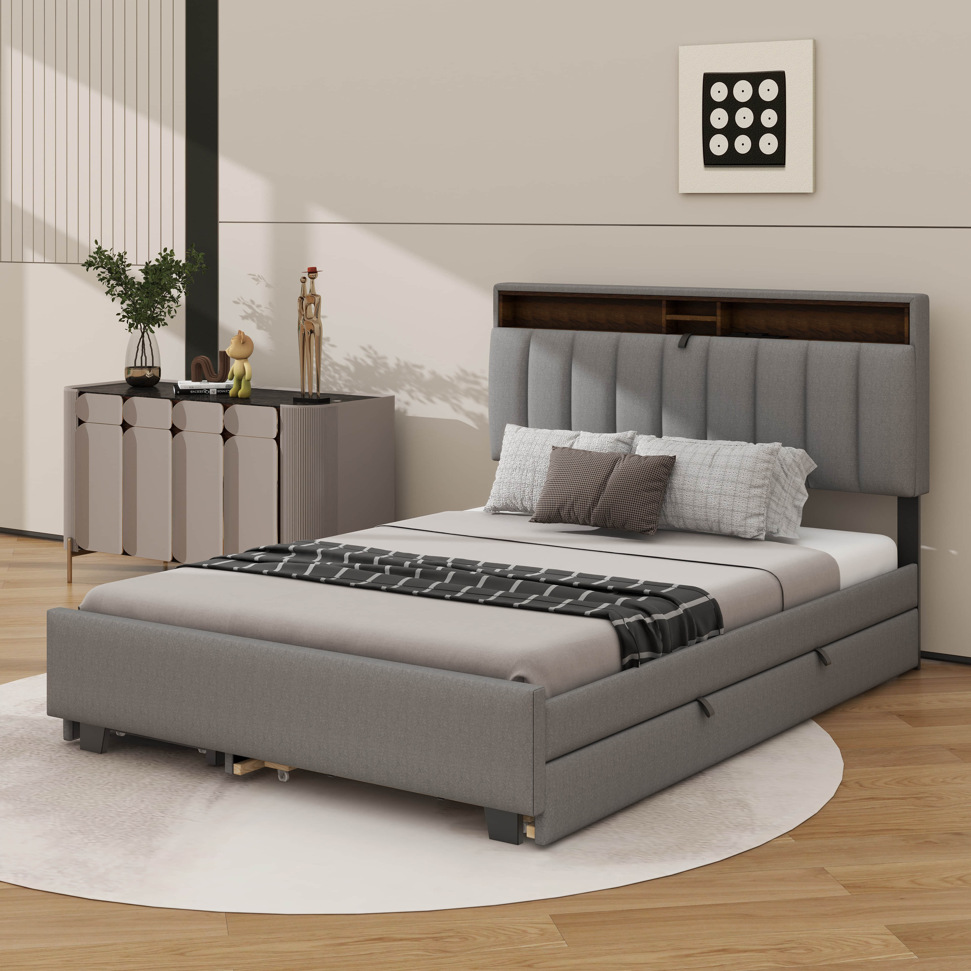 XIUYE Padded Platform Bed Featuring A Storage Headboard | Wayfair