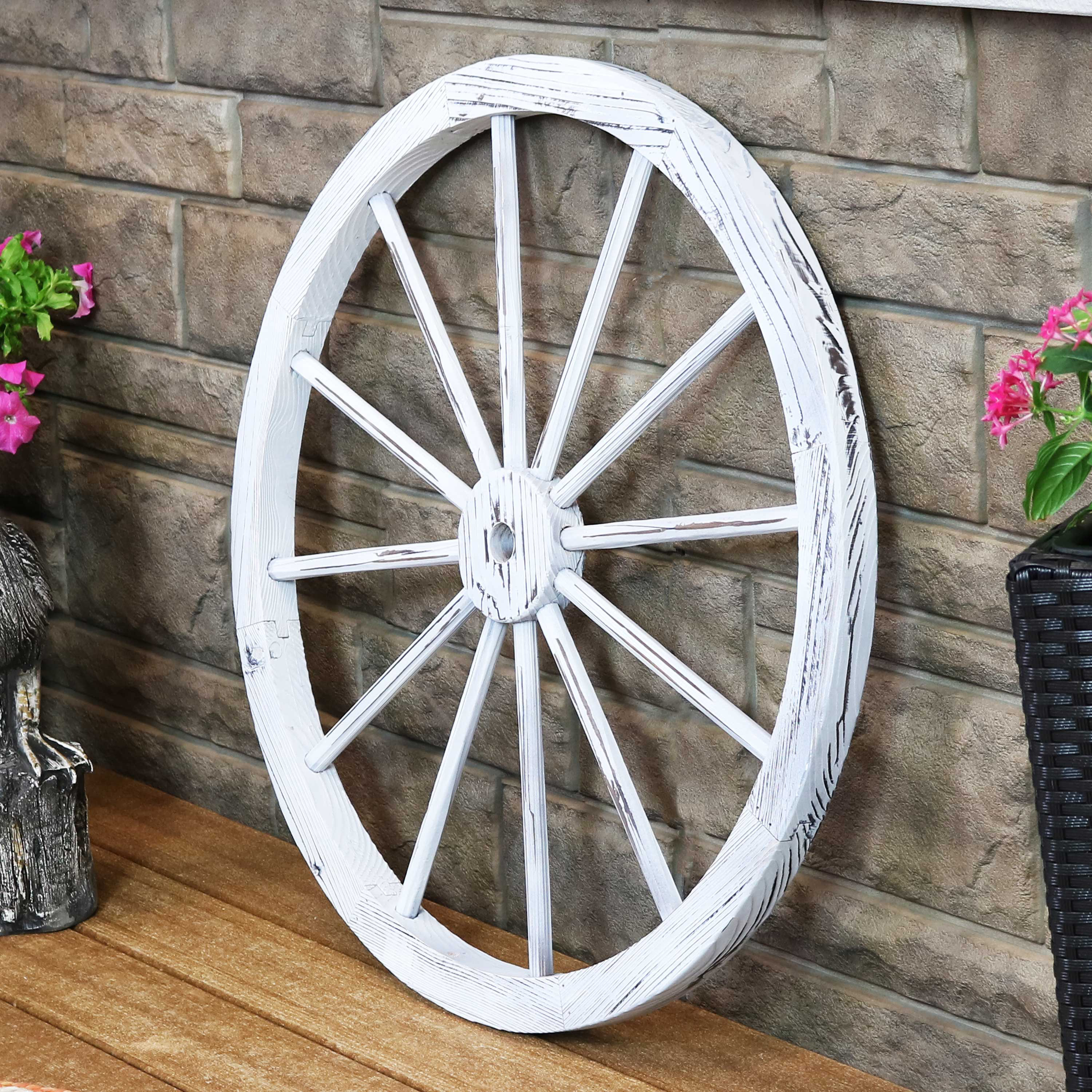 Millwood Pines Frick Indoor/Outdoor Wooden Wagon Wheels Garden Art ...