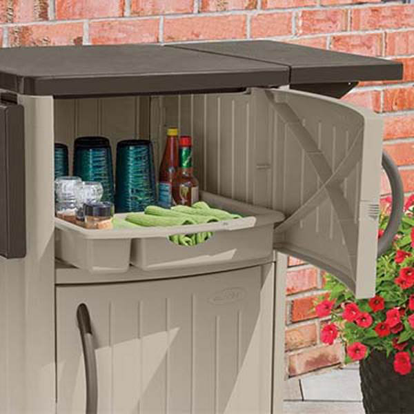 Suncast Portable Outdoor Patio Prep Serving Station Table & Cabinet ...