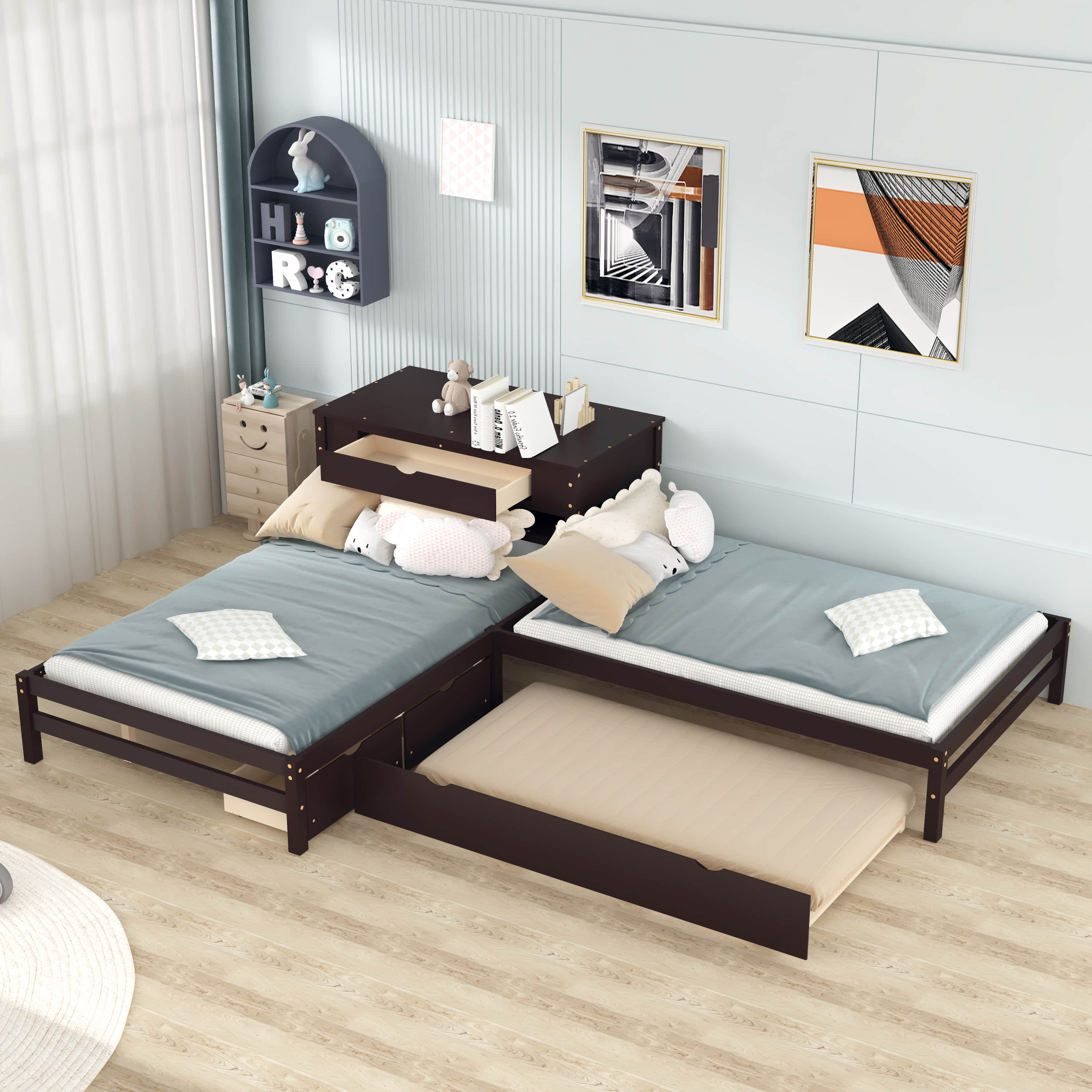 Harriet Bee Full Size L-Shaped Platform Beds | Wayfair