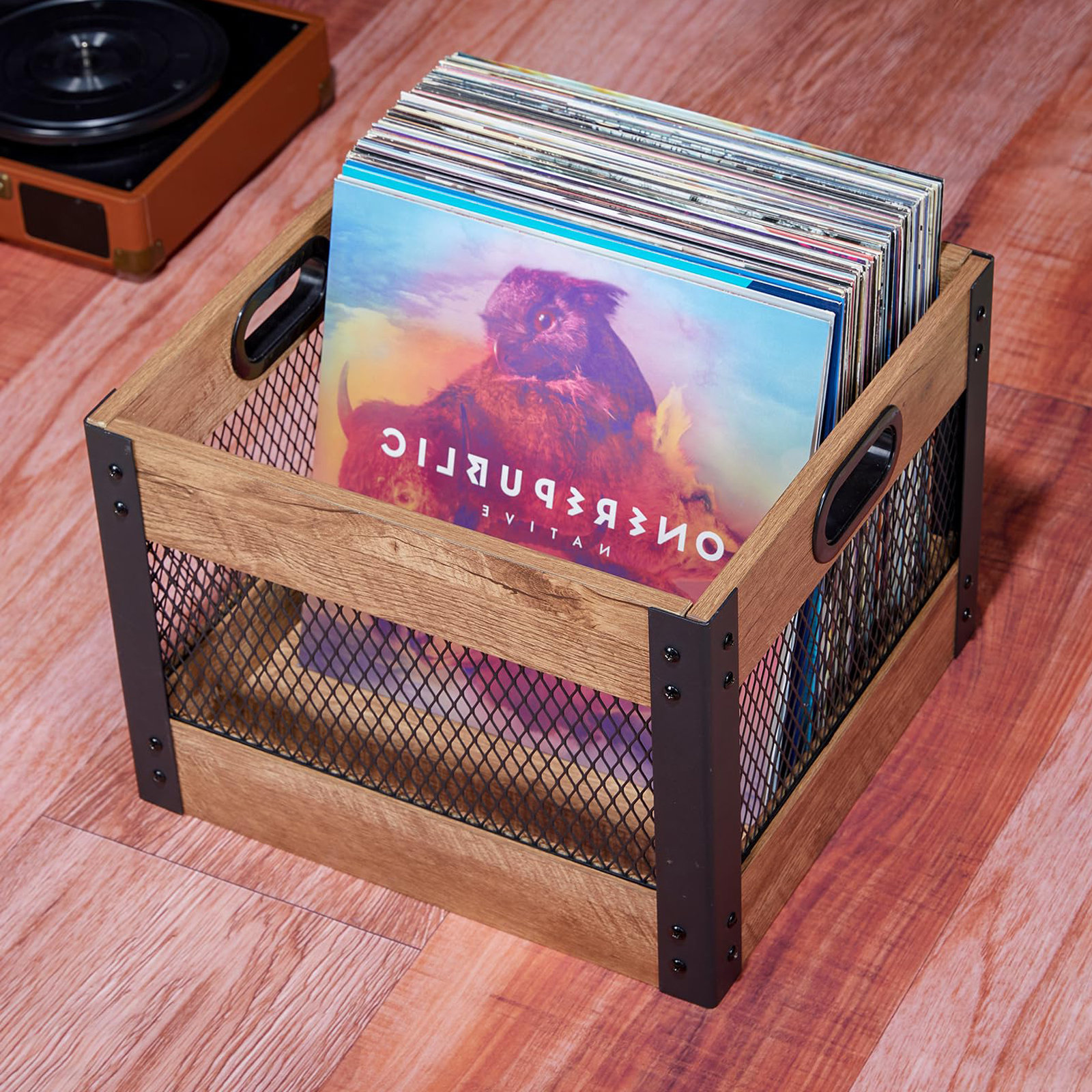 17 Stories Vinyl Record Storage Crate, Wooden LP Album Shelf Vinyl ...