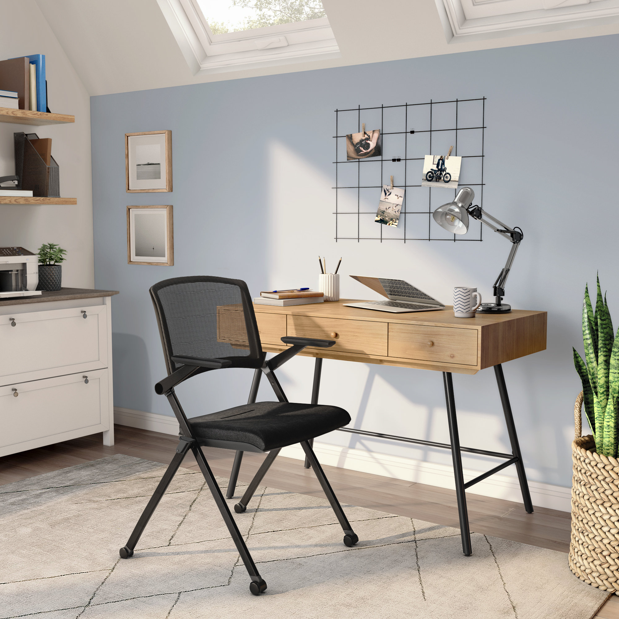 Inbox Zero Farranshane Stacking Visitor Chair With Black Seat Fabric ...