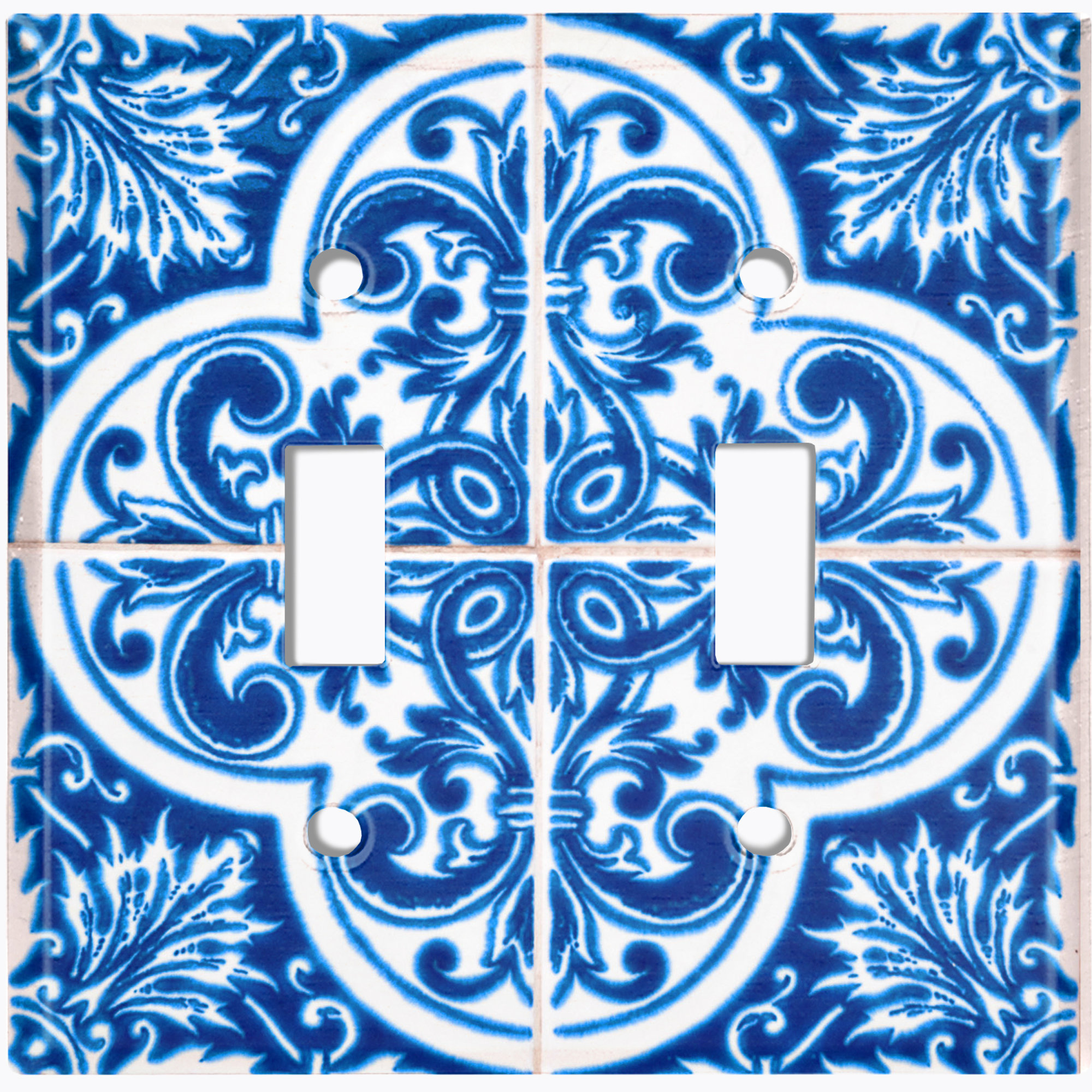 WorldAcc Metal Light Switch Plate Outlet Cover (Blue Damask Tile Leaves ...