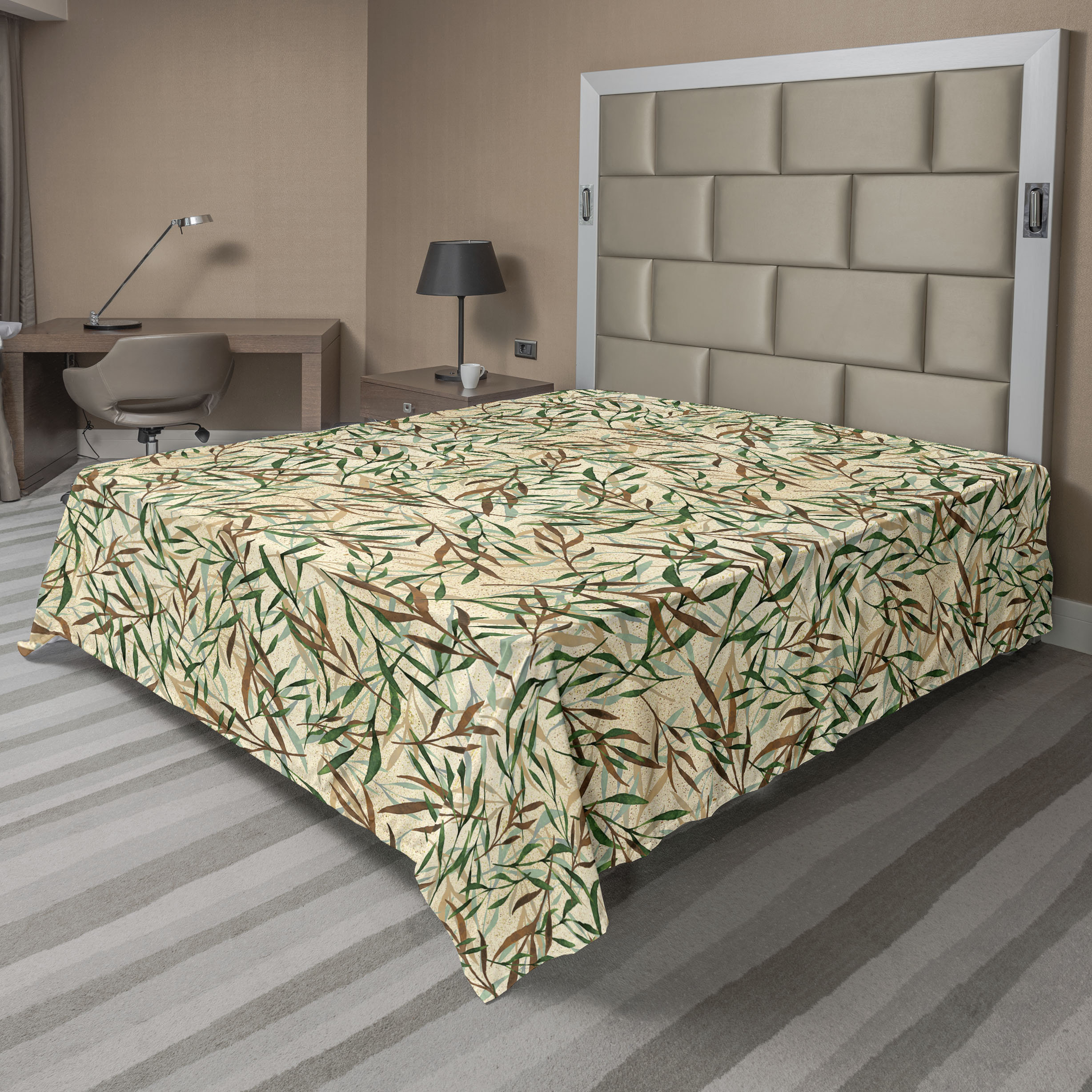 Ambesonne Leaves Greenery Flat Sheet Delicate Leaf Art Forest Green ...