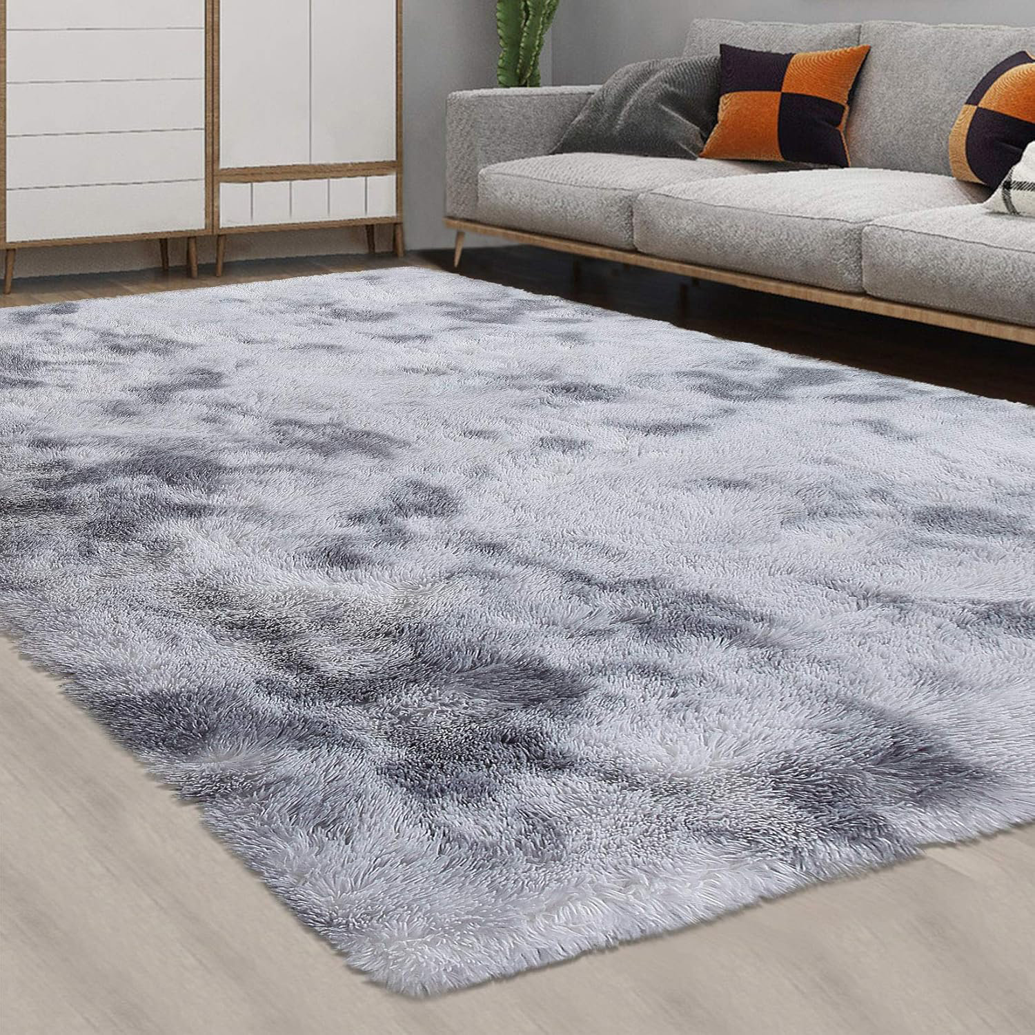 Everly Quinn 9' X 12' Modern Plush And Thick Shag Rug Non-Slip Tie Dye ...