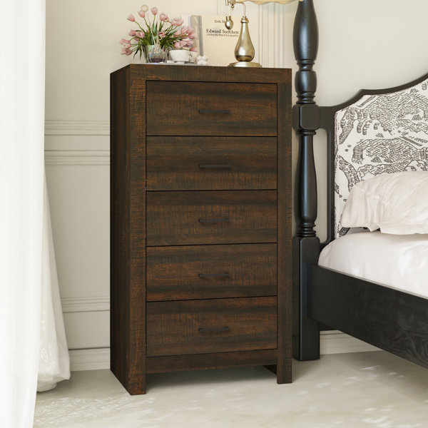 Ebern Designs 5-Drawer Tall Dresser With Wood Grain Texture | Wayfair