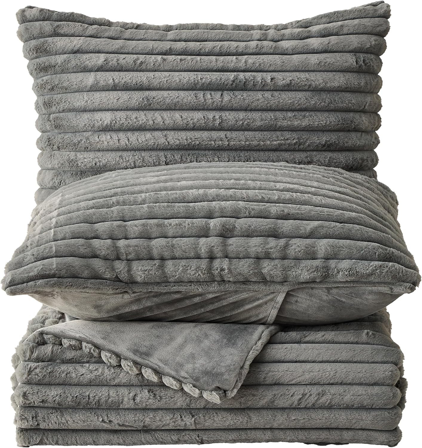 Simple&Opulence Fluffy Faux Fur Comforter Set, Plush Fuzzy Minky ...