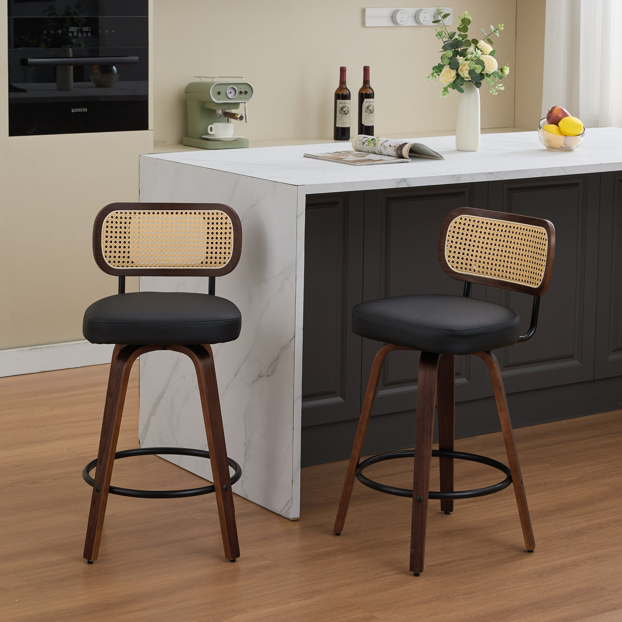 Bayou Breeze Set of 3 Counter Height Bar Stools - 26 inch Rattan ...