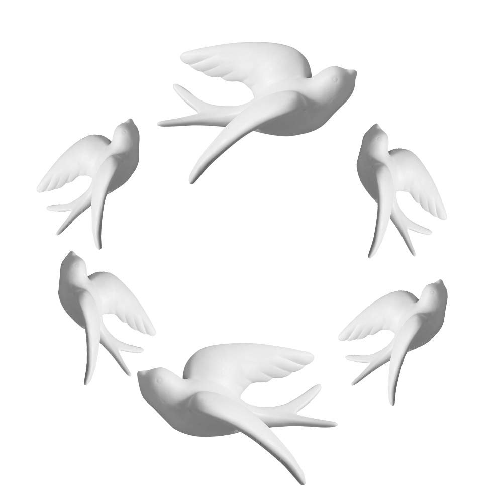 Red Barrel Studio® Set Of 6 White Ceramic Birds Doves Sparrows Swallows ...