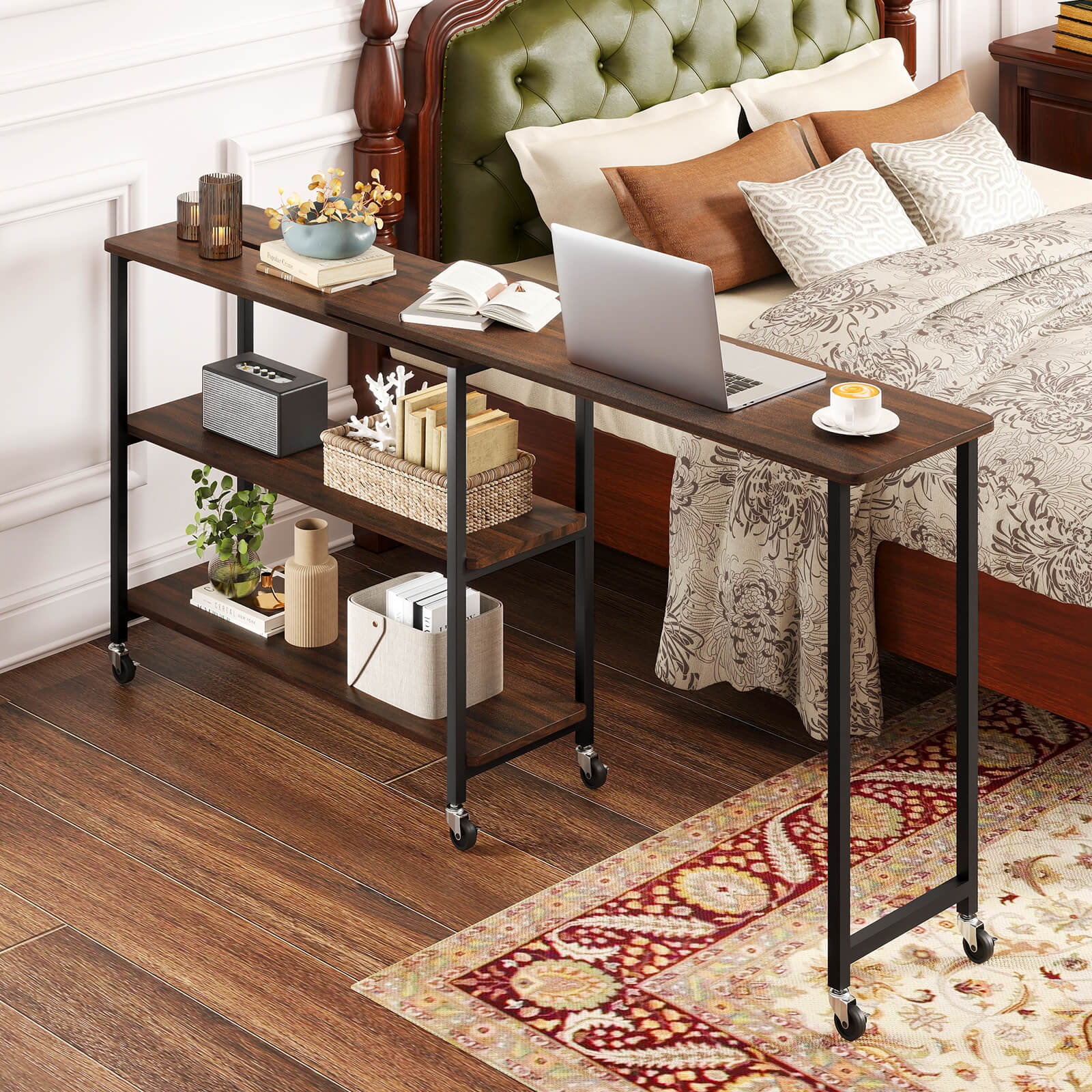 17 Stories 360° Rotation Mobile Laptop Table With 2-tier Storage ...