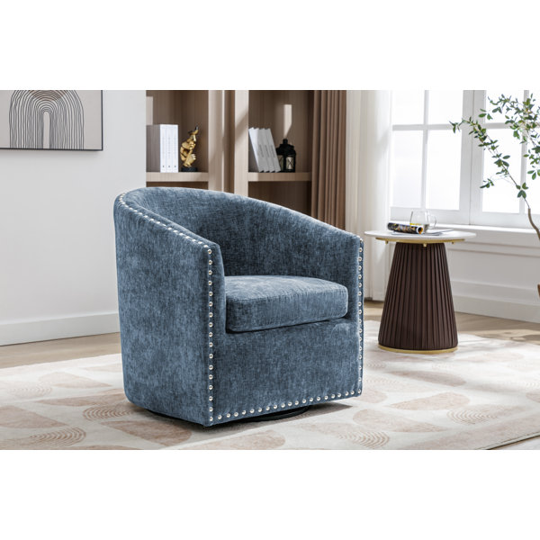 Ebern Designs Wanti Swivel Fabric Upholstered Barrel Accent Chair ...