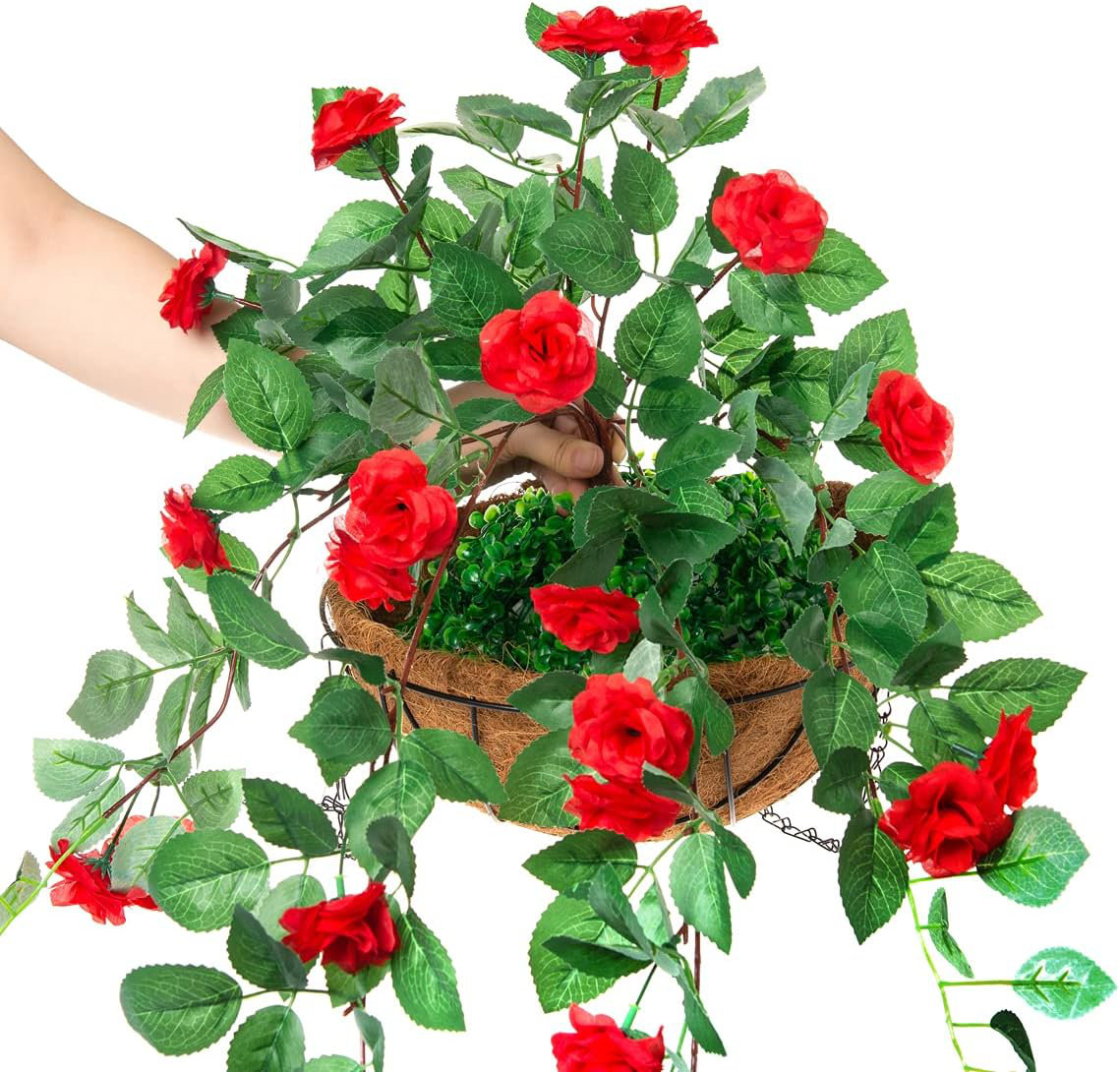 Primrue Coconut Lining Hanging Basket Artificial Roses Vine Flower For ...