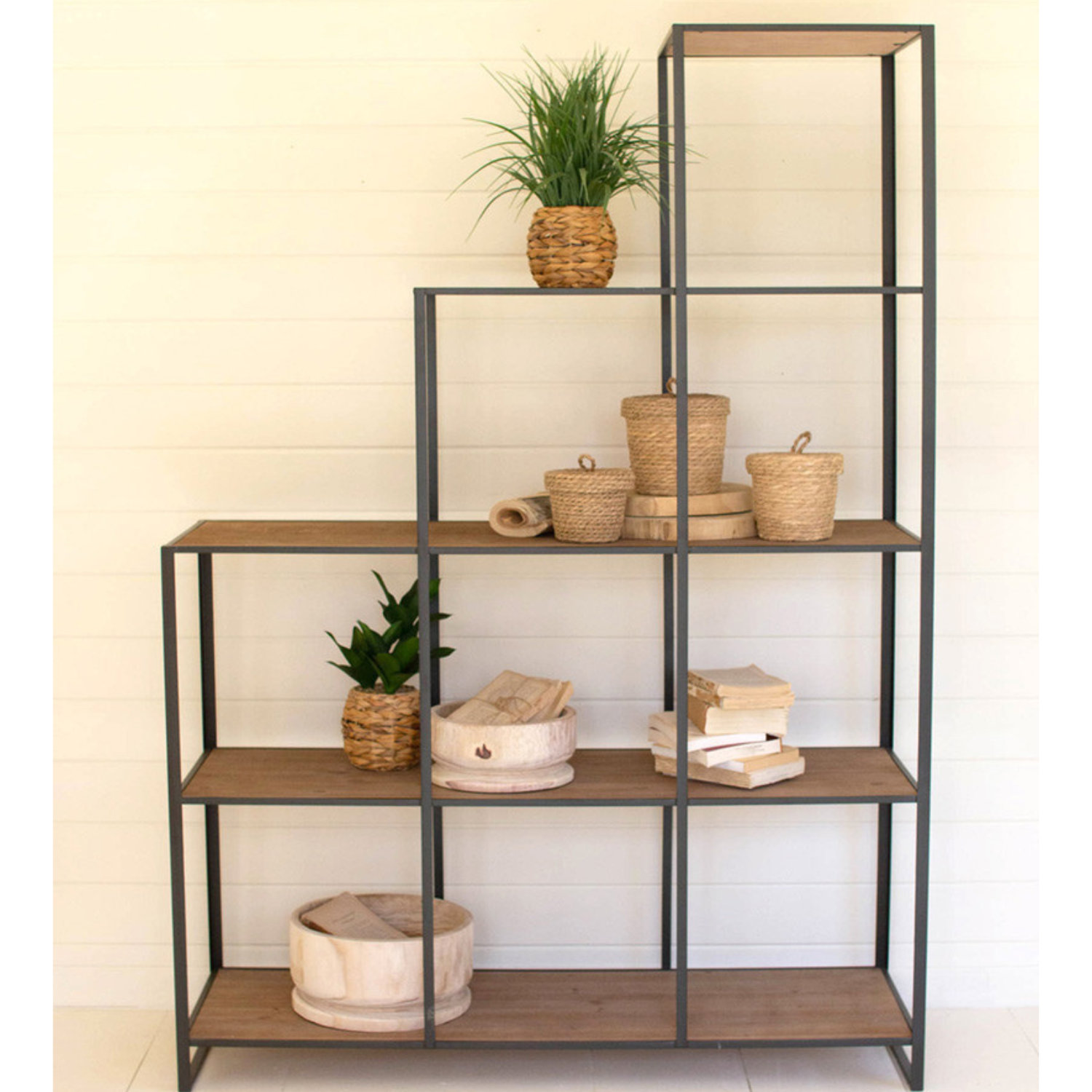 17 Stories Modern Rectangular Stair-Step Wood & Metal Display Unit ...