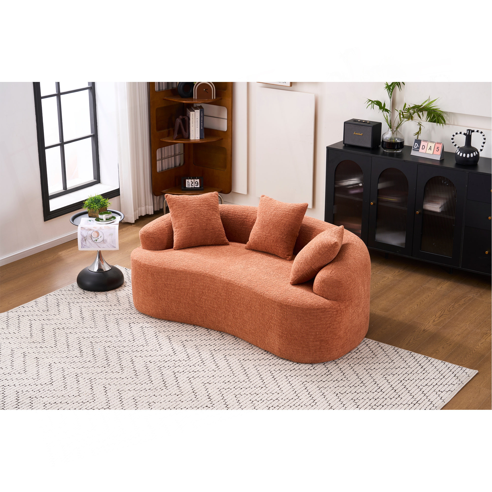 Latitude Run® Loveseat Sofa With Wood Grain Chenille Fabric, High ...