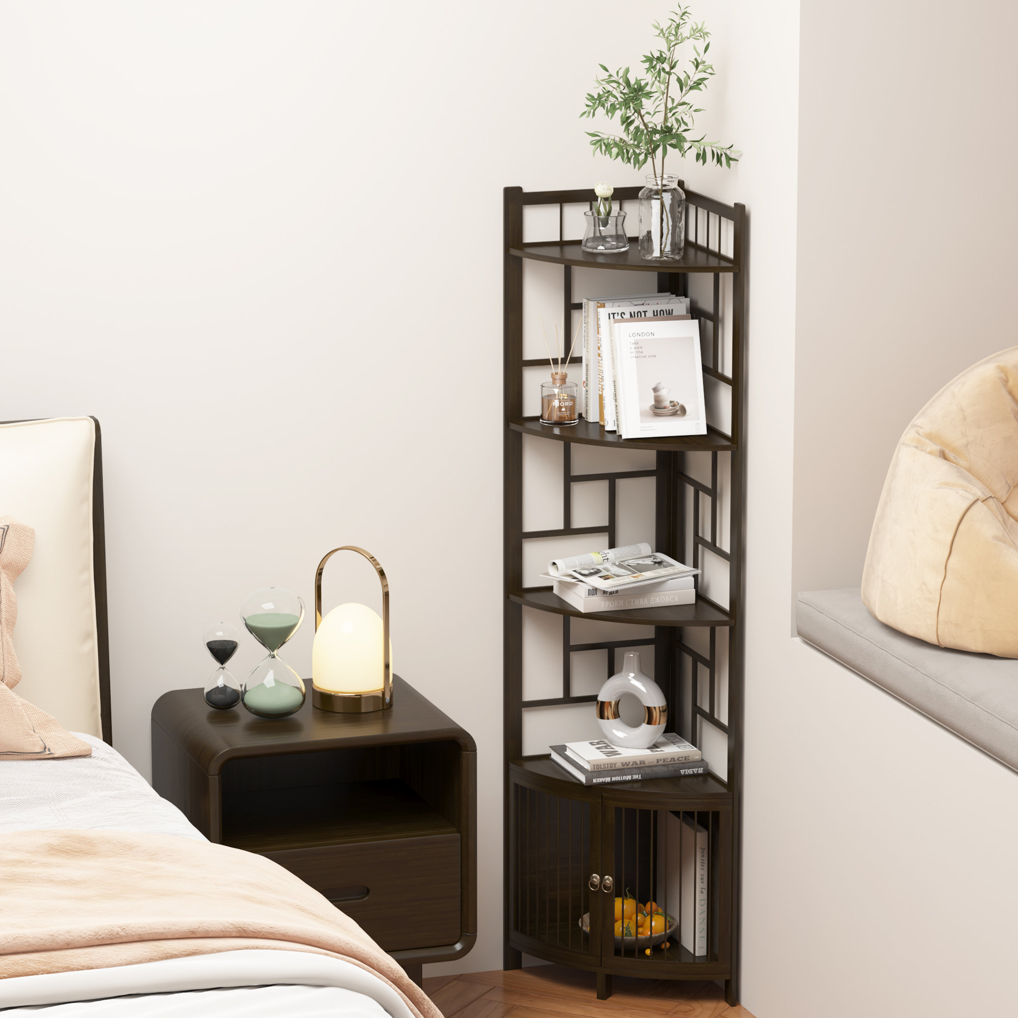 Winston Porter Siepie Five-storey Chinese Bamboo Corner Cabinet ...