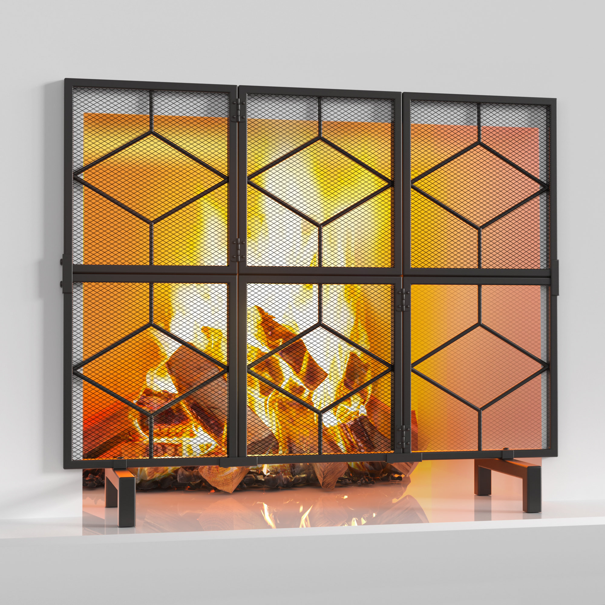 Latitude Run® Fireplace Screen 38x31in for Fireplace Stove Wrought Iron ...