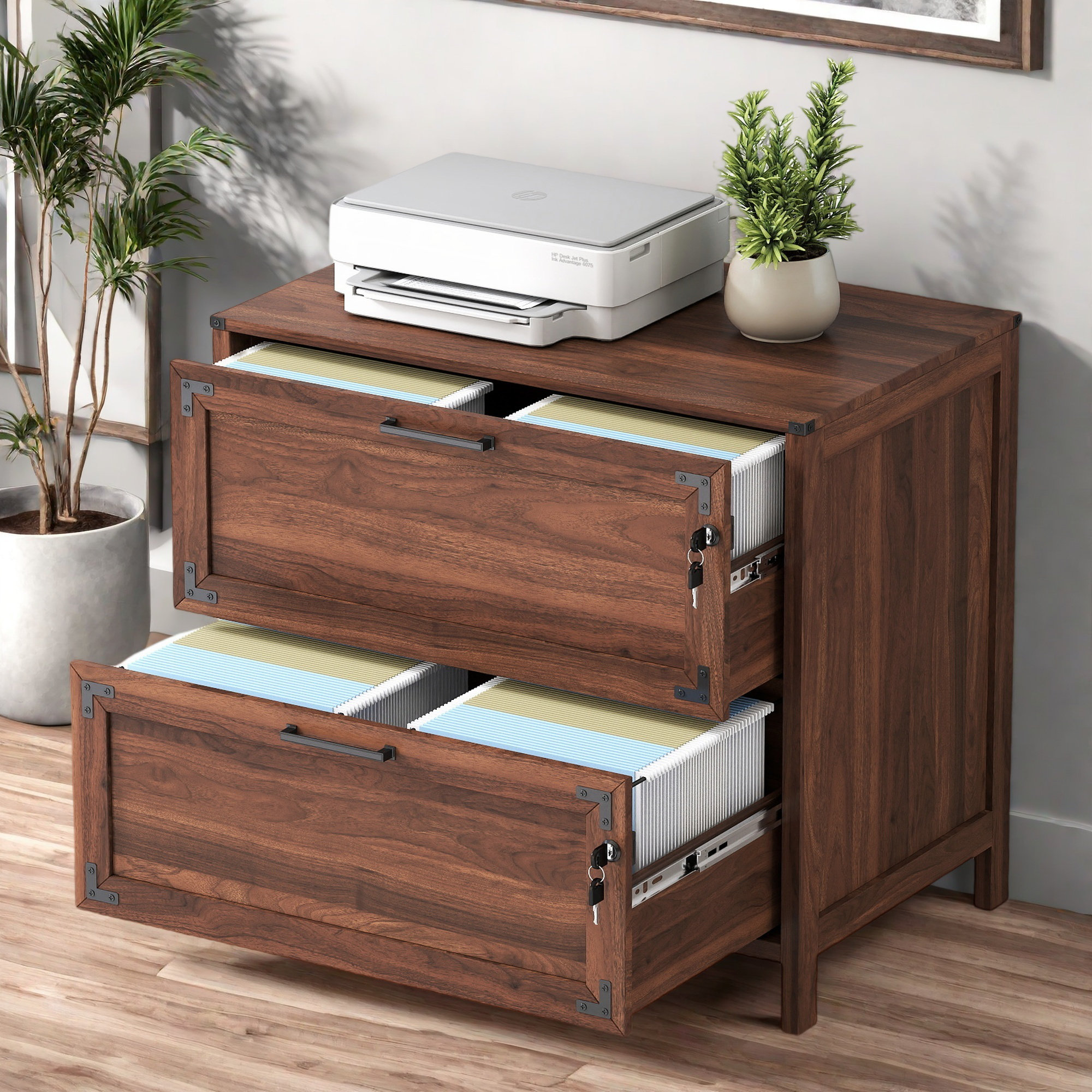 Inbox Zero 2 Drawer Farmhouse File Cabinet,Filing Cabinet With Lock ...