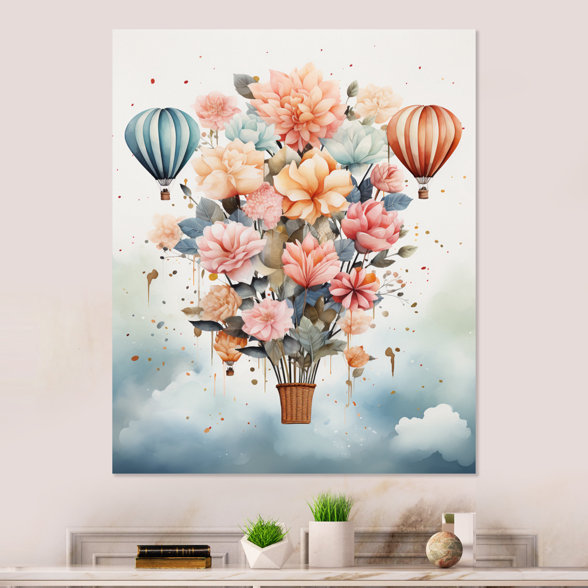 Red Barrel Studio® Flower Bouquet in Hot Air Ballon III - Hot Air Balloon Metal Art Print | Wayfair