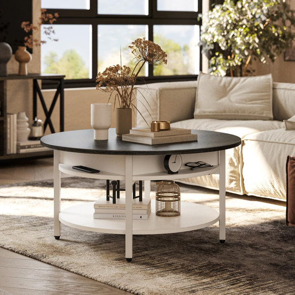 Gracie Oaks Round Lift Top Coffee Table With Storage And Hidden ...
