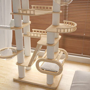 KZLAA Luxury Pine Solid Wood Cat Tree Multi-Purpose Cat Condo | Wayfair
