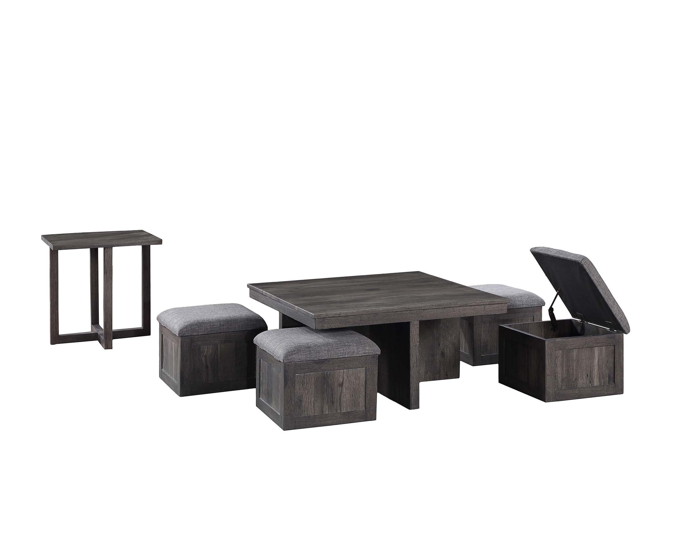 17 Stories Moseberg Rustic Wood Coffee Table with Storage Stools and ...