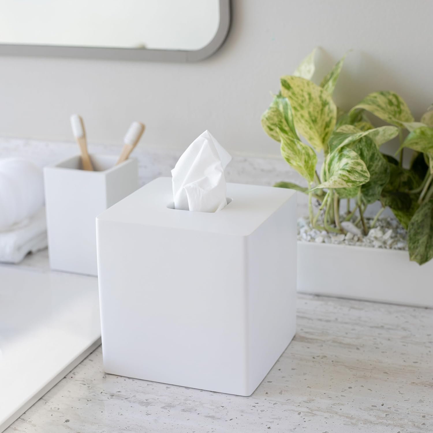 Orren Ellis Matte White Square Tissue Box Cover, Decorative Tissue Box ...