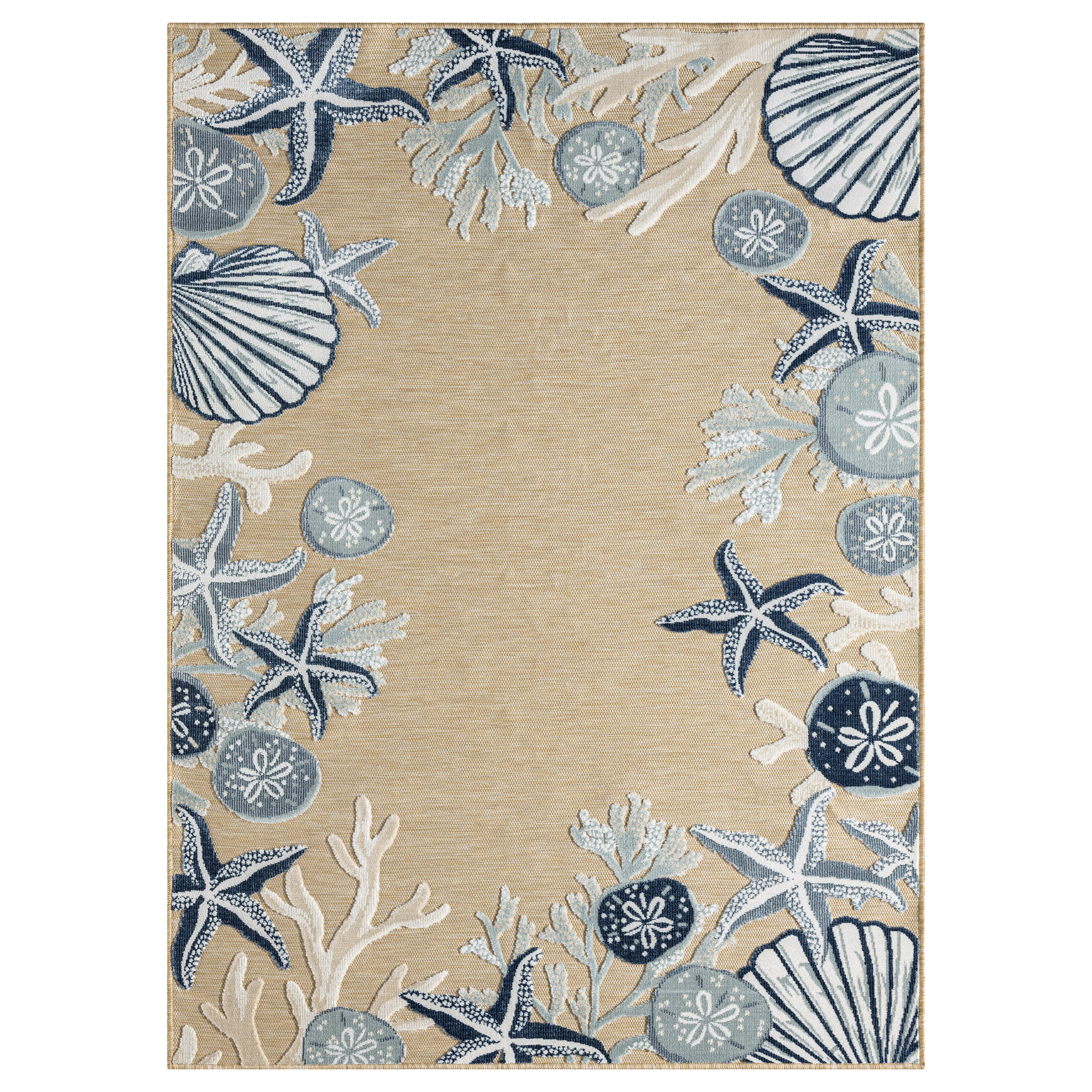 Highland Dunes Beige/Blue Coastal Floral Power-loomed Indoor Area Rug ...