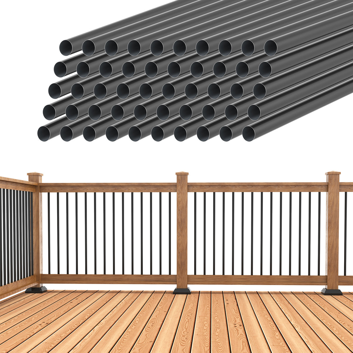 RoomTec Metal Deck Railing Hollow Round Deck Railing Spokes Black Matte ...
