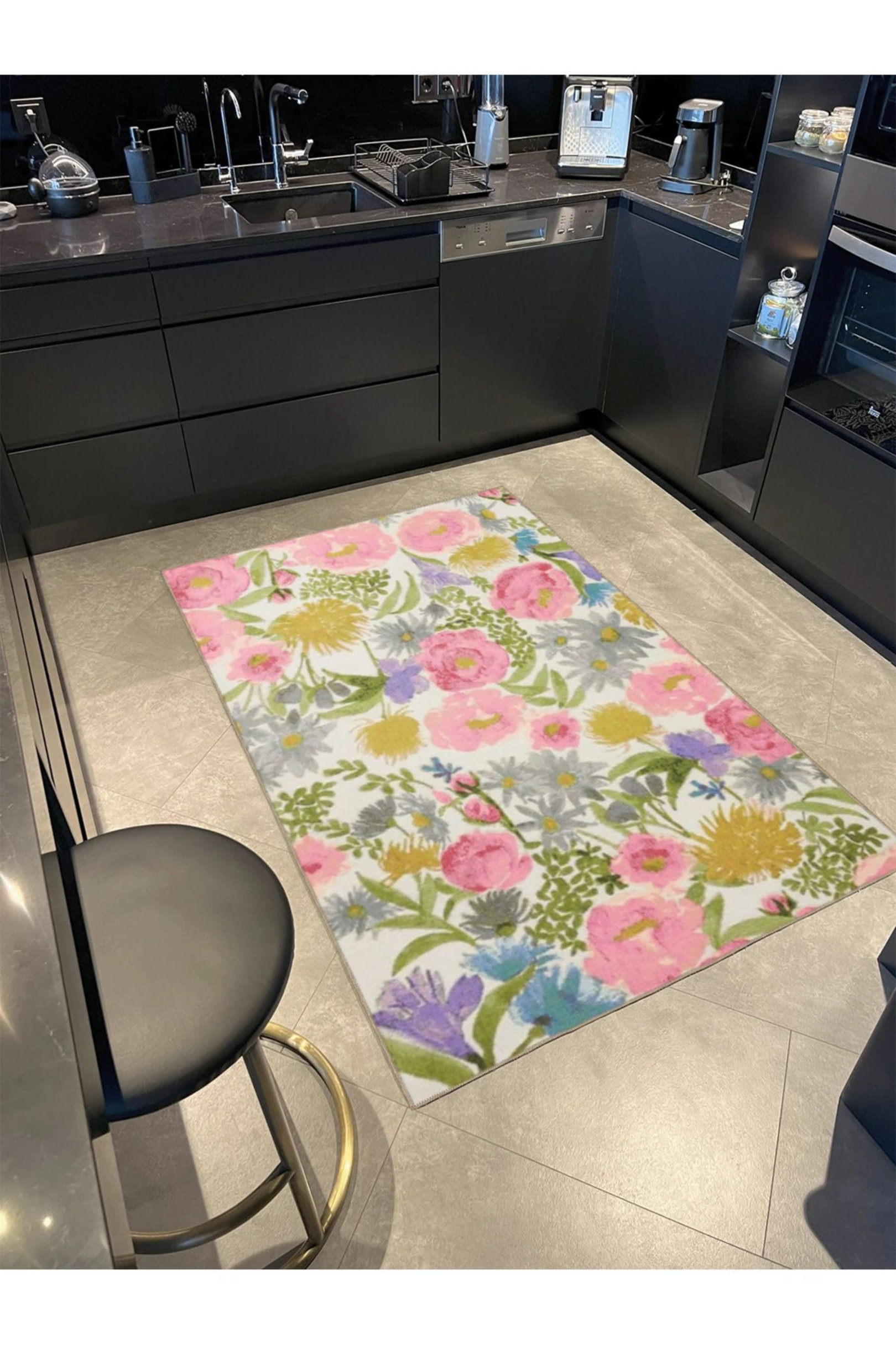 East Urban Home Garden Pink Floral Woven Base Washable Carpet | Wayfair