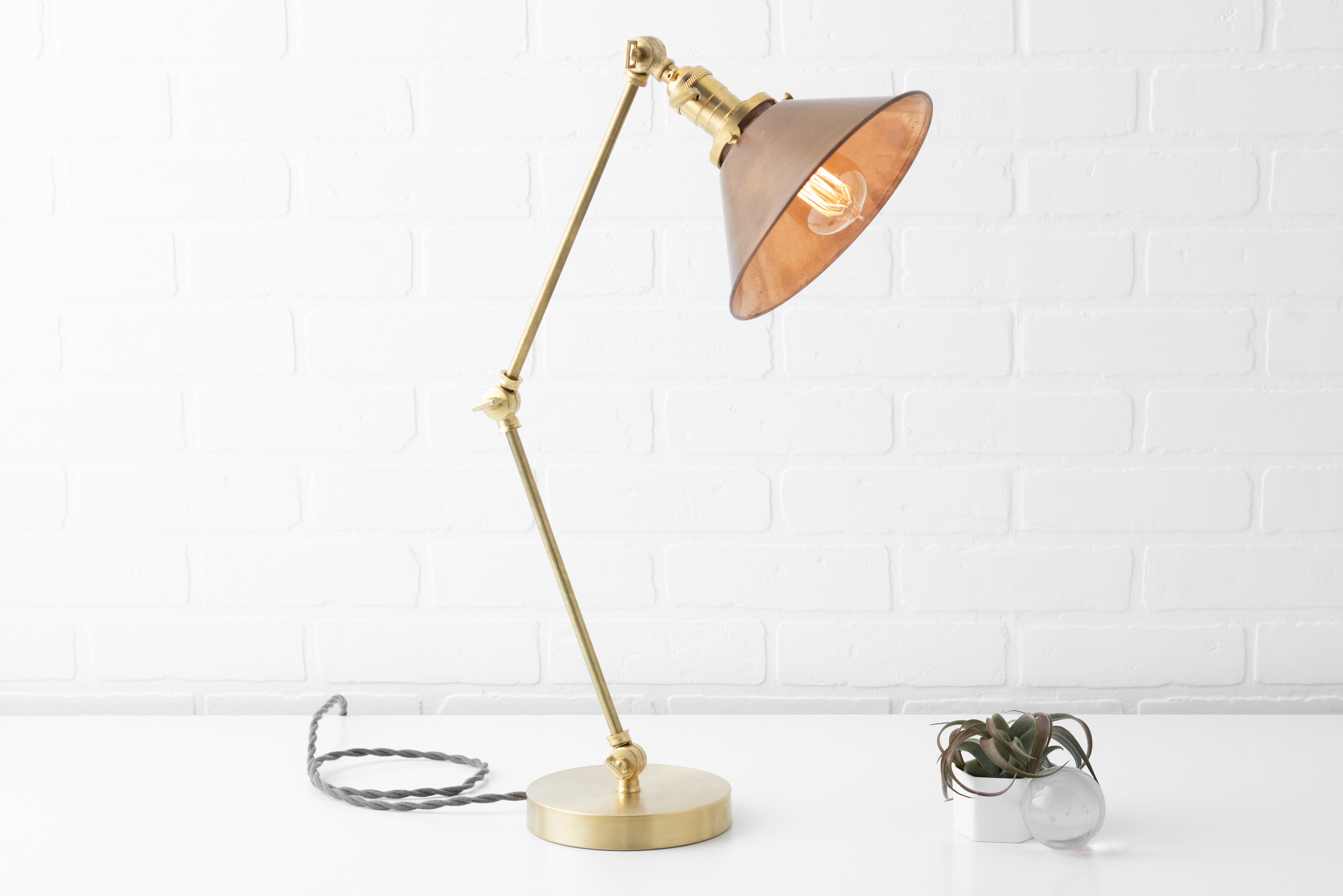 Gracie Oaks Sofia Retro Adjustable Plug-in Desk Lamp with an Aged ...
