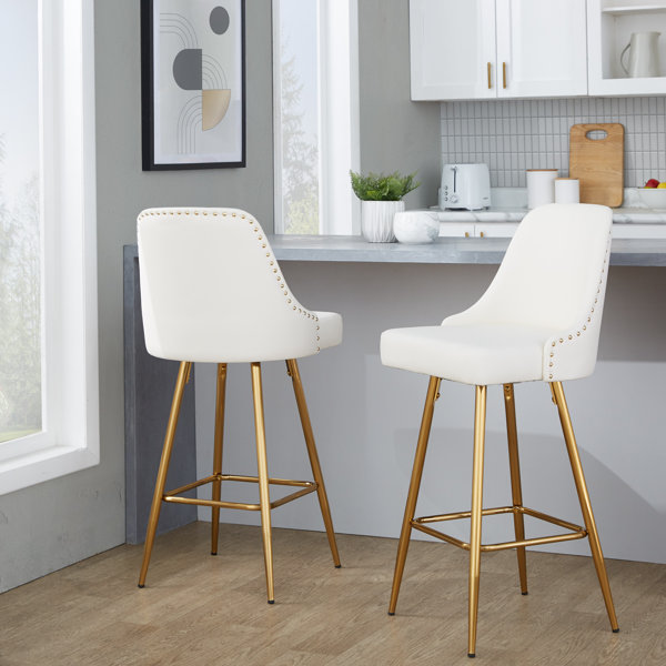 LumiSource Studded Marcel Fixed-Height Stool With Metal Legs & Square ...