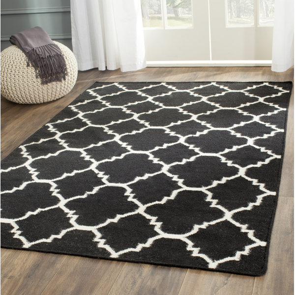 Canora Grey Capirano Handmade Flatweave Wool Black/Ivory Rug & Reviews ...
