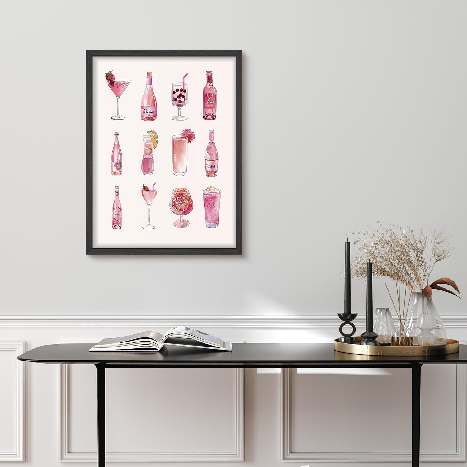 SIGNLEADER Pink Cocktails Stylish Beverage Illustration Small Decor ...