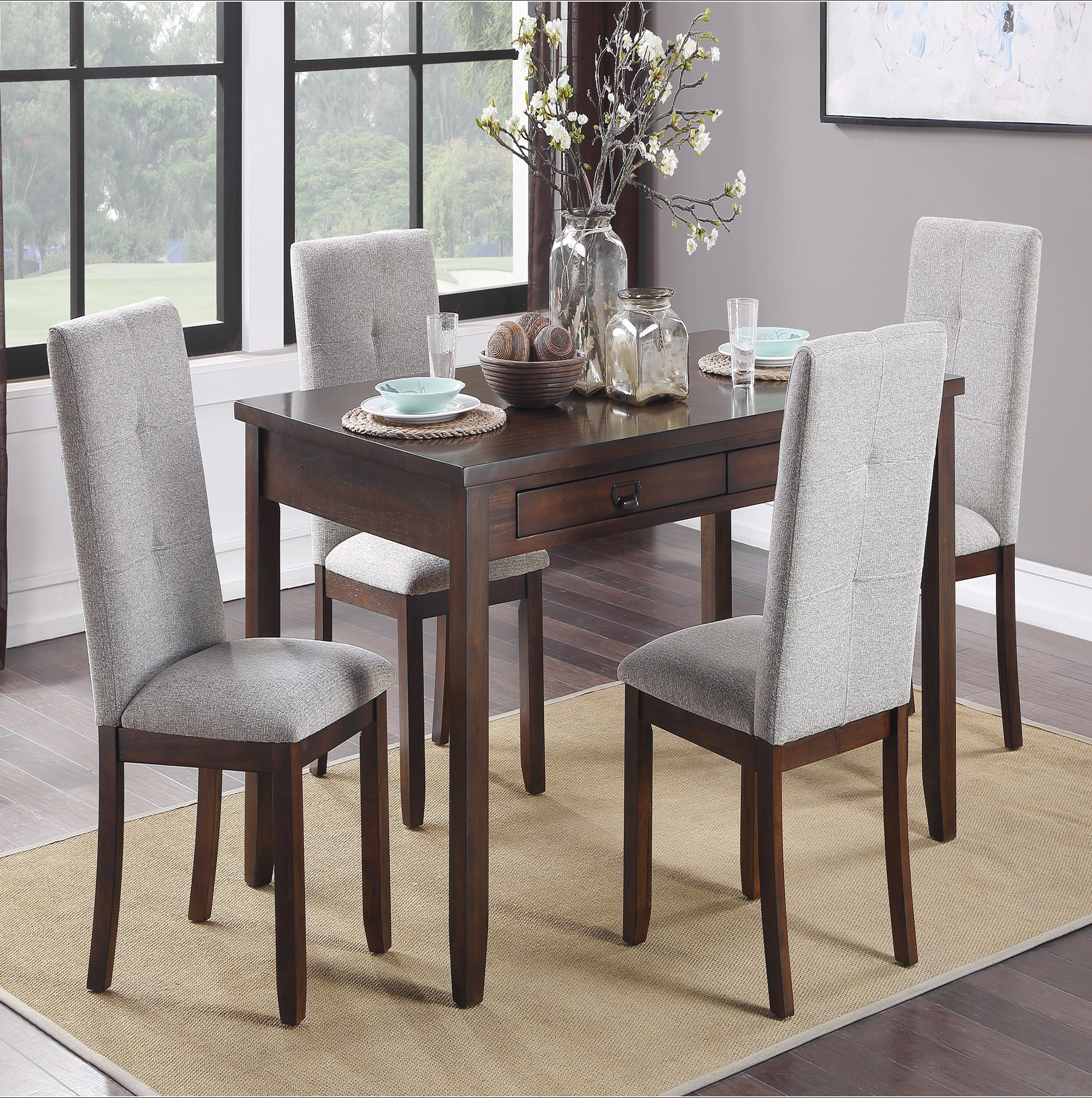 Wildon Home® Dark Cherry Finish 5pc Dining Set Table and 4 Side Chair ...