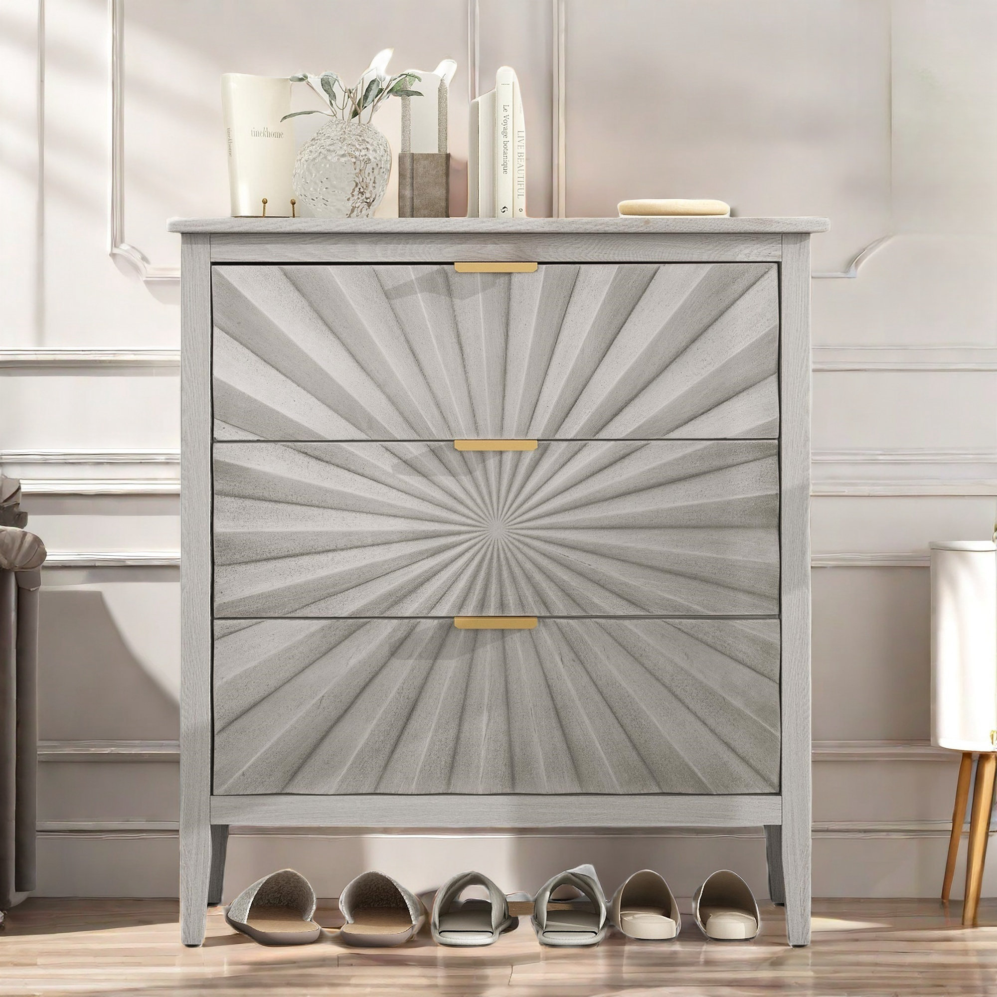 Lark Manor™ Owasa Modern Chest of 3 Drawers with 3D Carving Pattern and ...