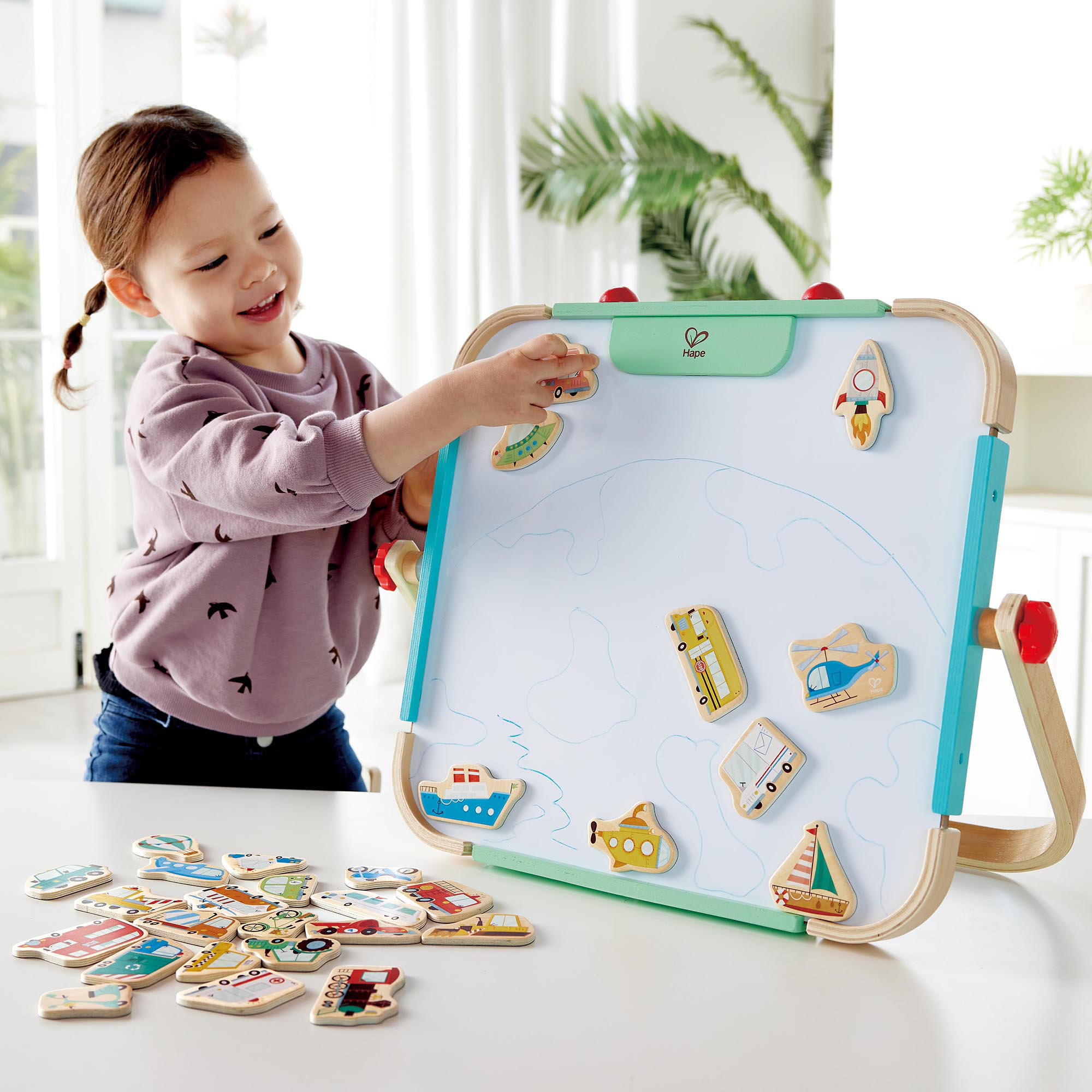 Hape: Magnetic Vehicles Set - 30pcs, Colourful Wooden Magnets, For ...