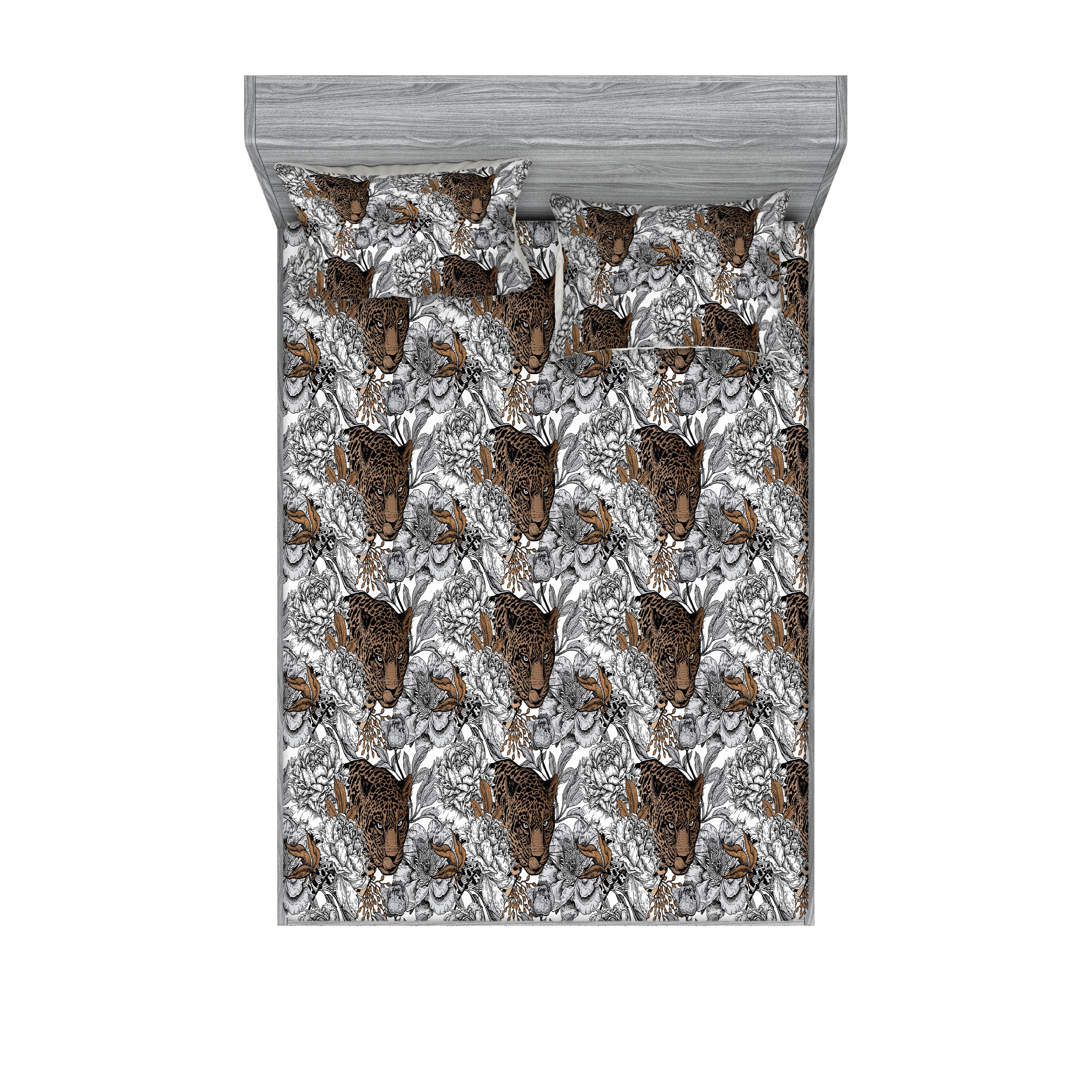 Ambesonne Fitted Sheet Sham Set 2 Pcs Wild Nature Leopard Pattern Sepia ...