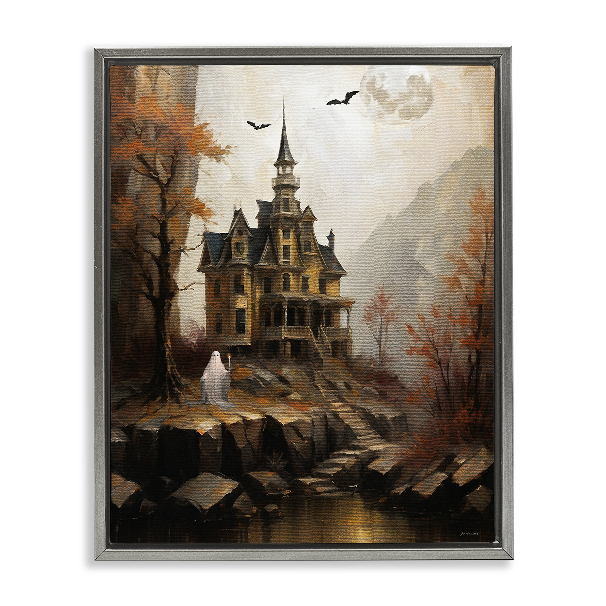 Red Barrel Studio® Haunted Castle with Ghost Framed Floater Canvas Wall ...