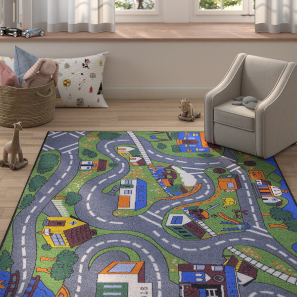 Ottomanson Easy Clean Non-Slip Rubberback Educational Town Traffic Play ...