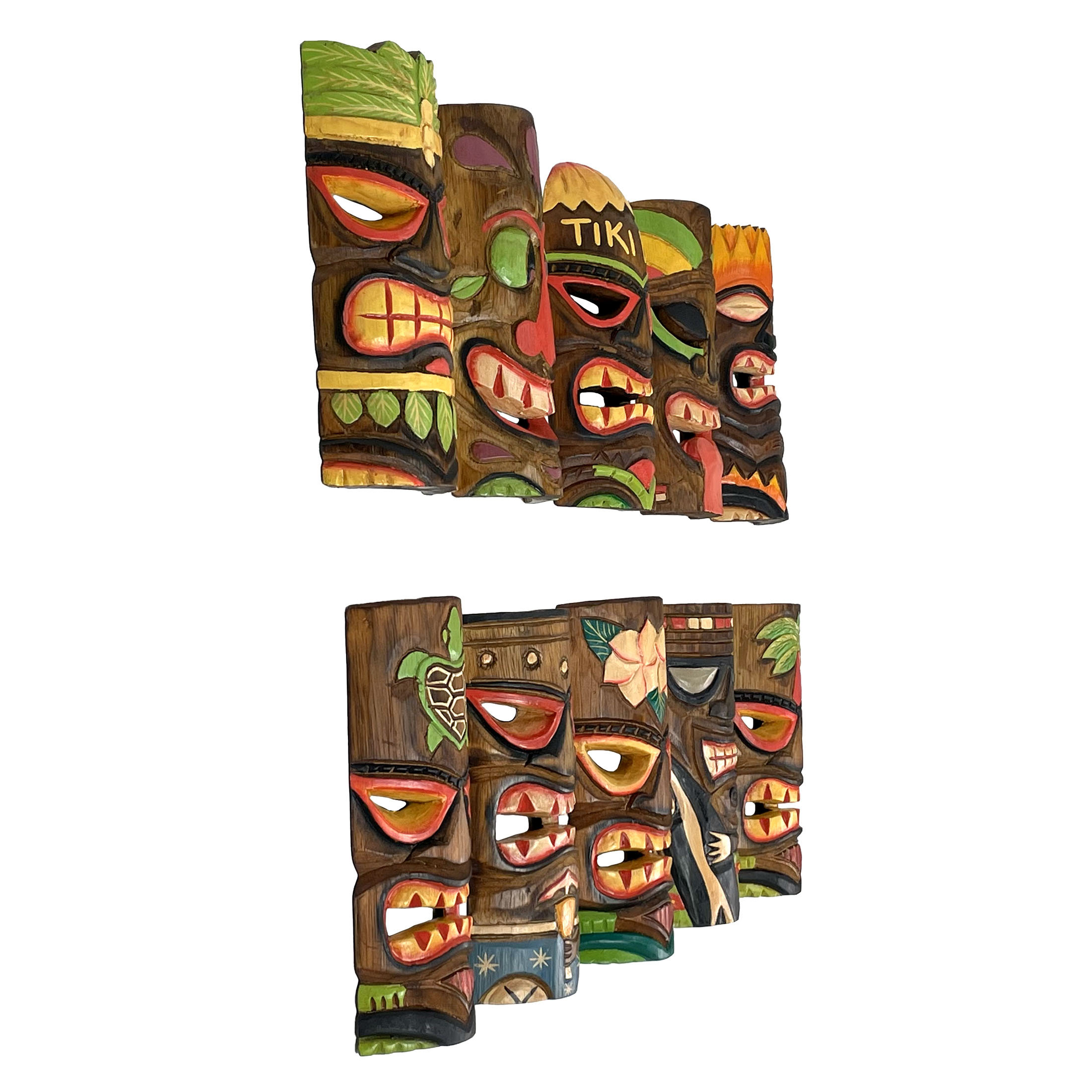 Bay Isle Home™ 10 Piece Wood Art Polynesian Party Hawaiian Tiki Masks ...