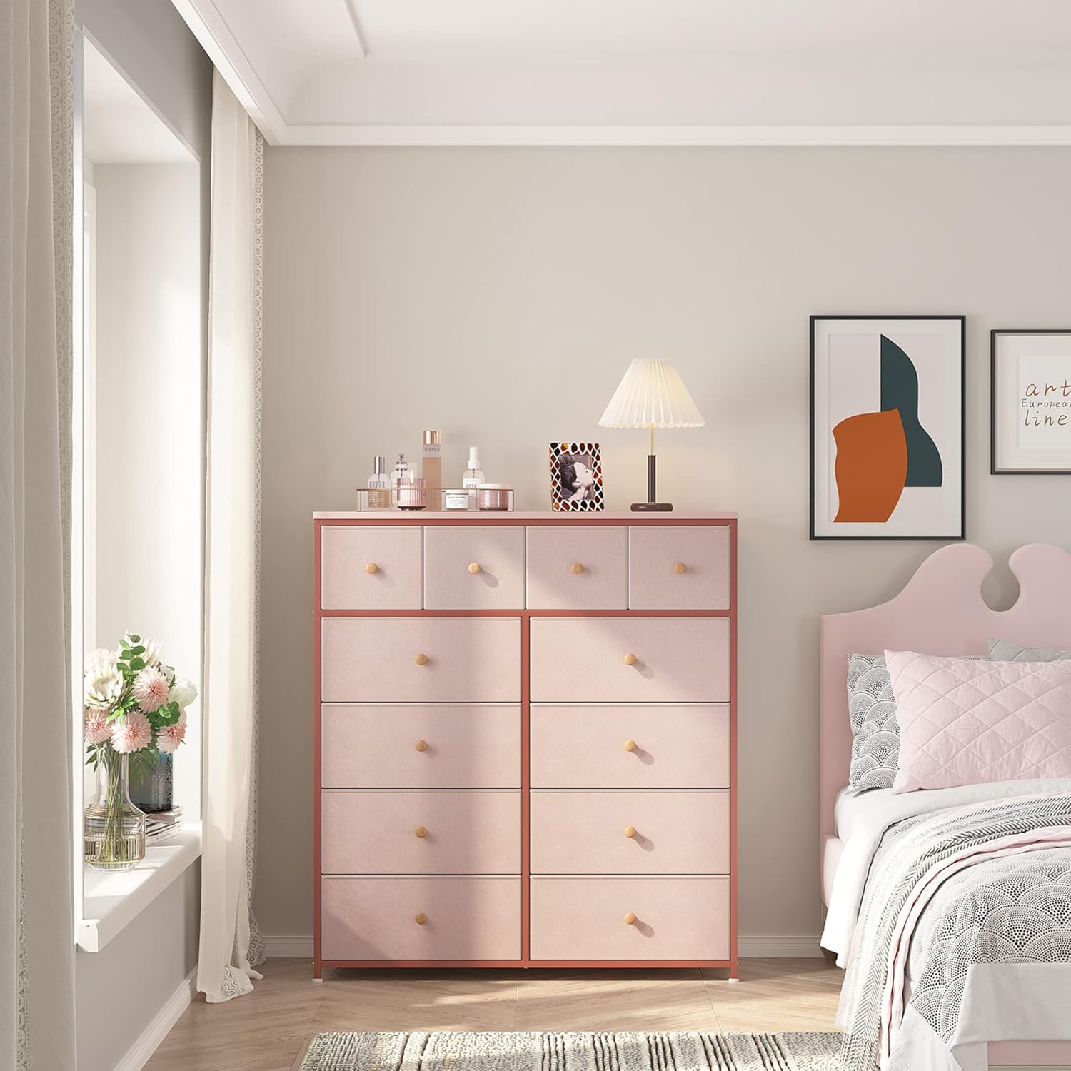 Ebern Designs Pink Dresser For Girls Bedroom With 12 Drawers, Dresser ...