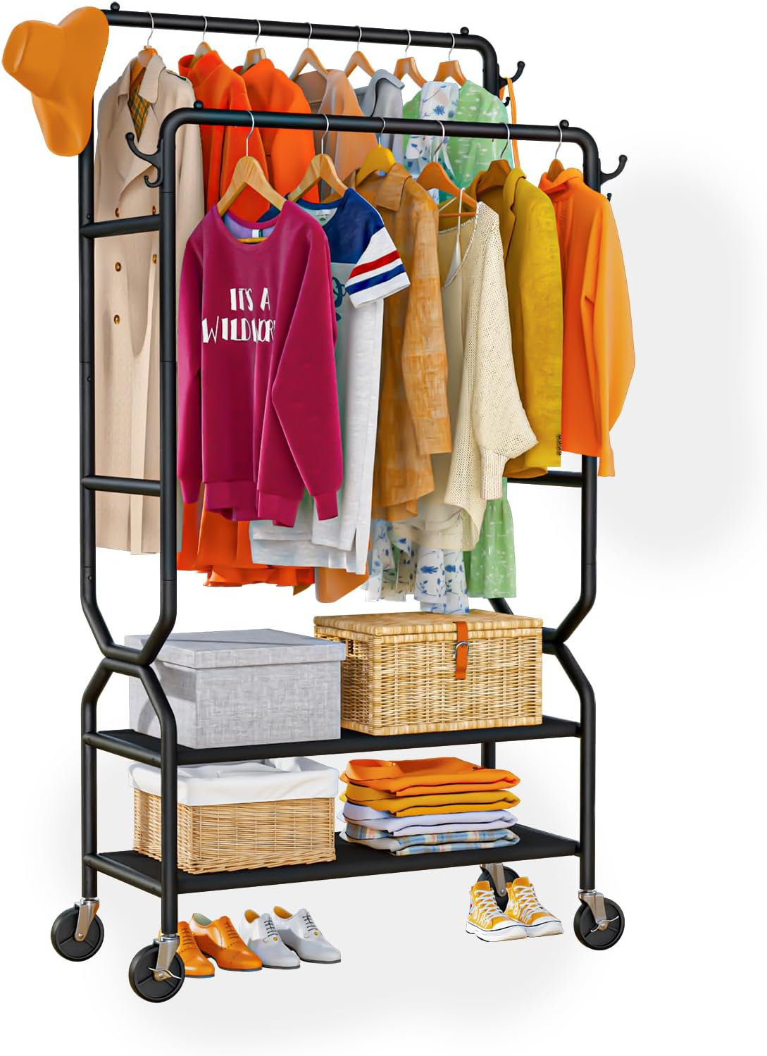 Latitude Run® Clothes Rack Double Rods Clothing Racks,2 Rods Double ...