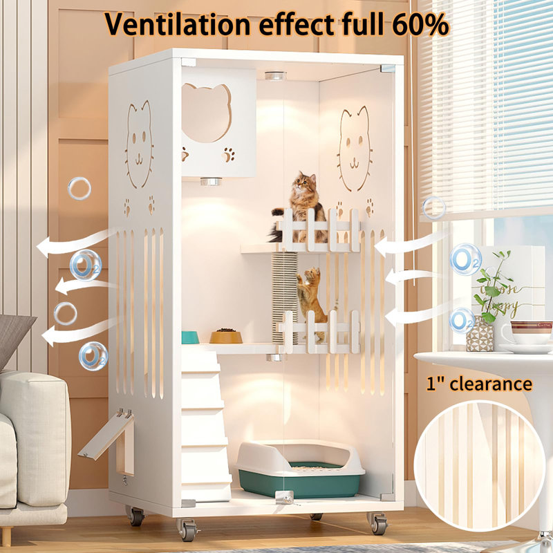 Tucker Murphy Pet™ Wooden Cat Villa, Medium Cat Enclosure, Indoor Cat ...