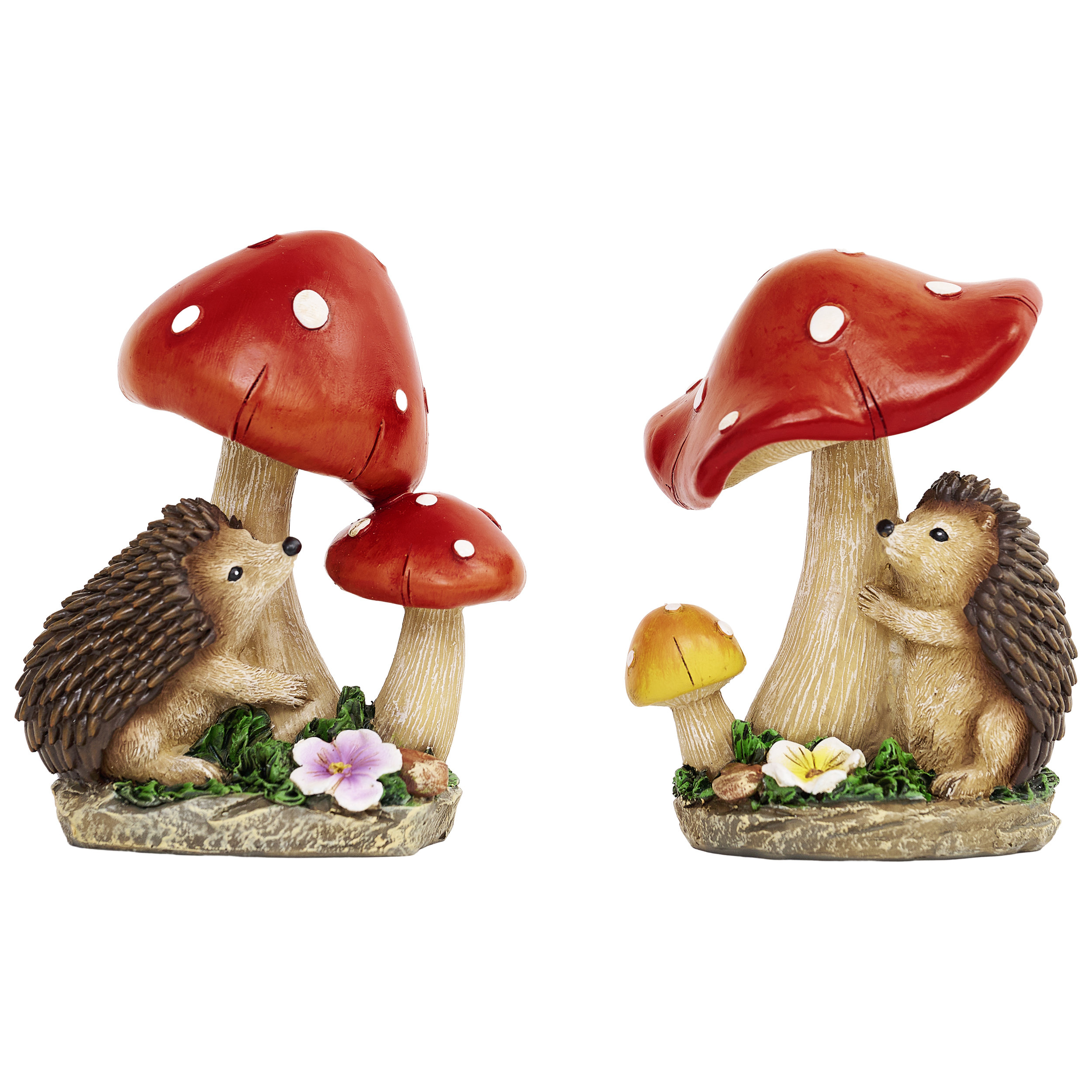 TERESA'S COLLECTIONS Resin Set Of 2 Cute Hedgehog Sitting On Mushroom ...