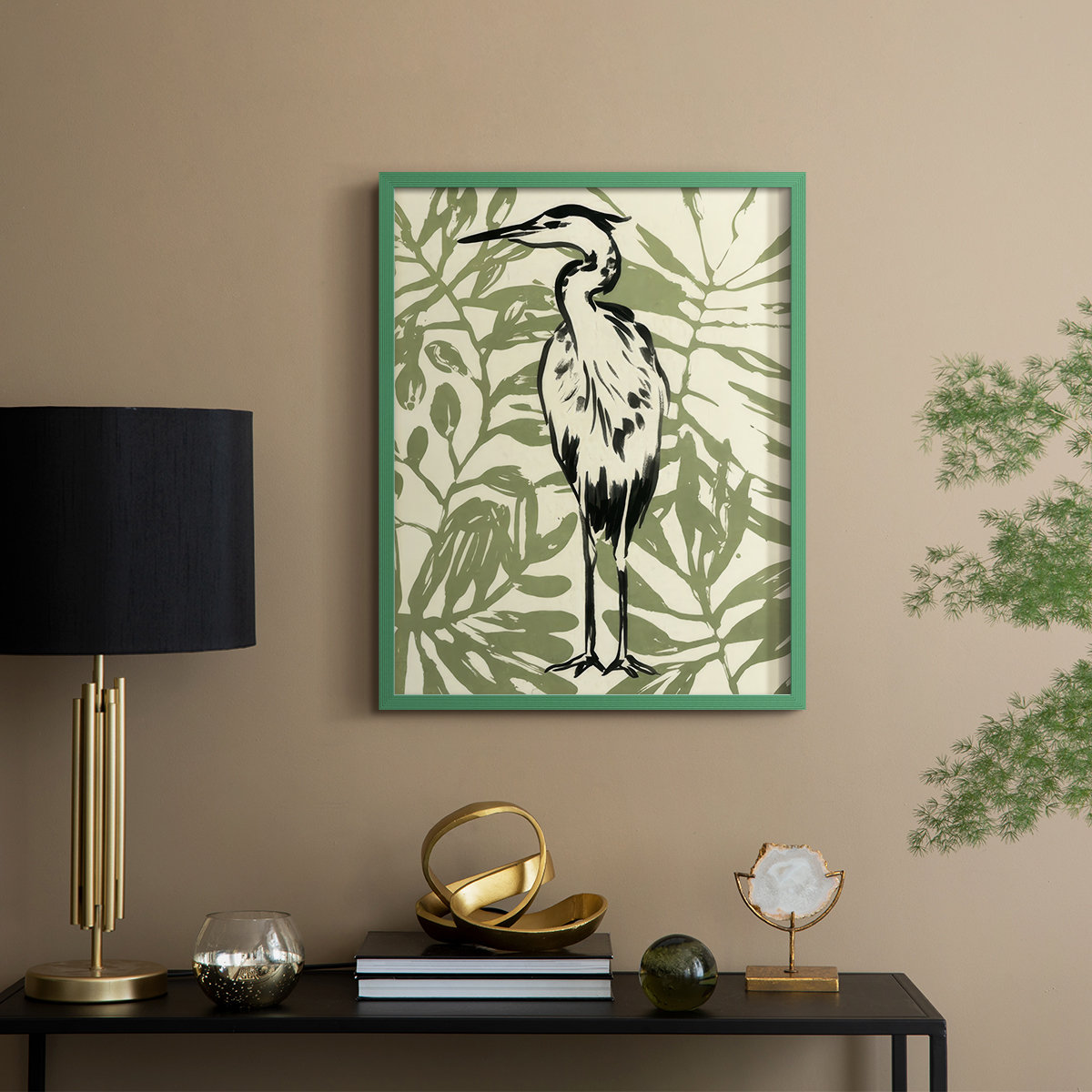 Beachcrest Home™ Retro Parlor Heron II Framed Print - Solid Wood | Wayfair